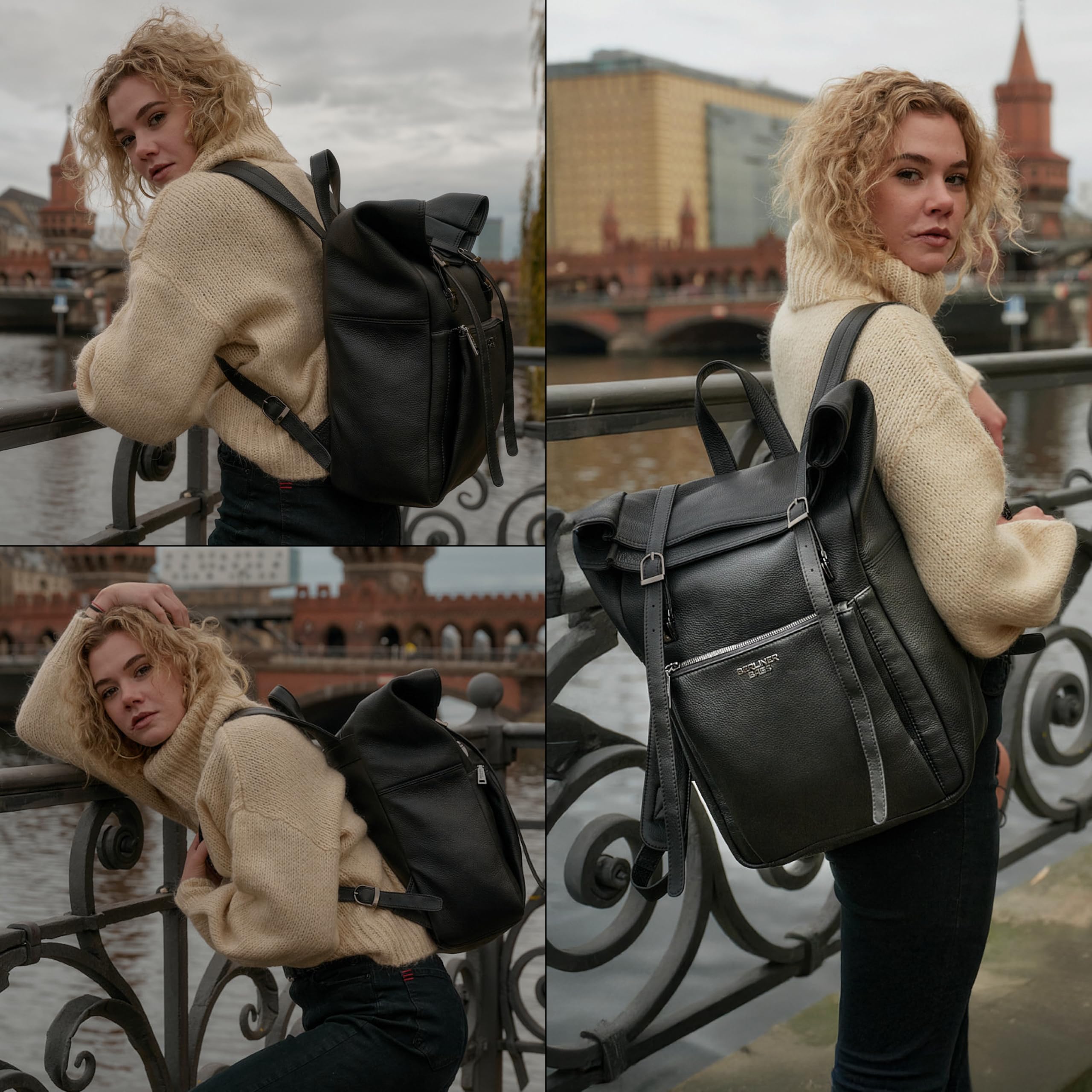 BERLINER BAGS Premium Leather Backpack Lille, Laptop Bag and Travel Rucksack for Men Women - Black