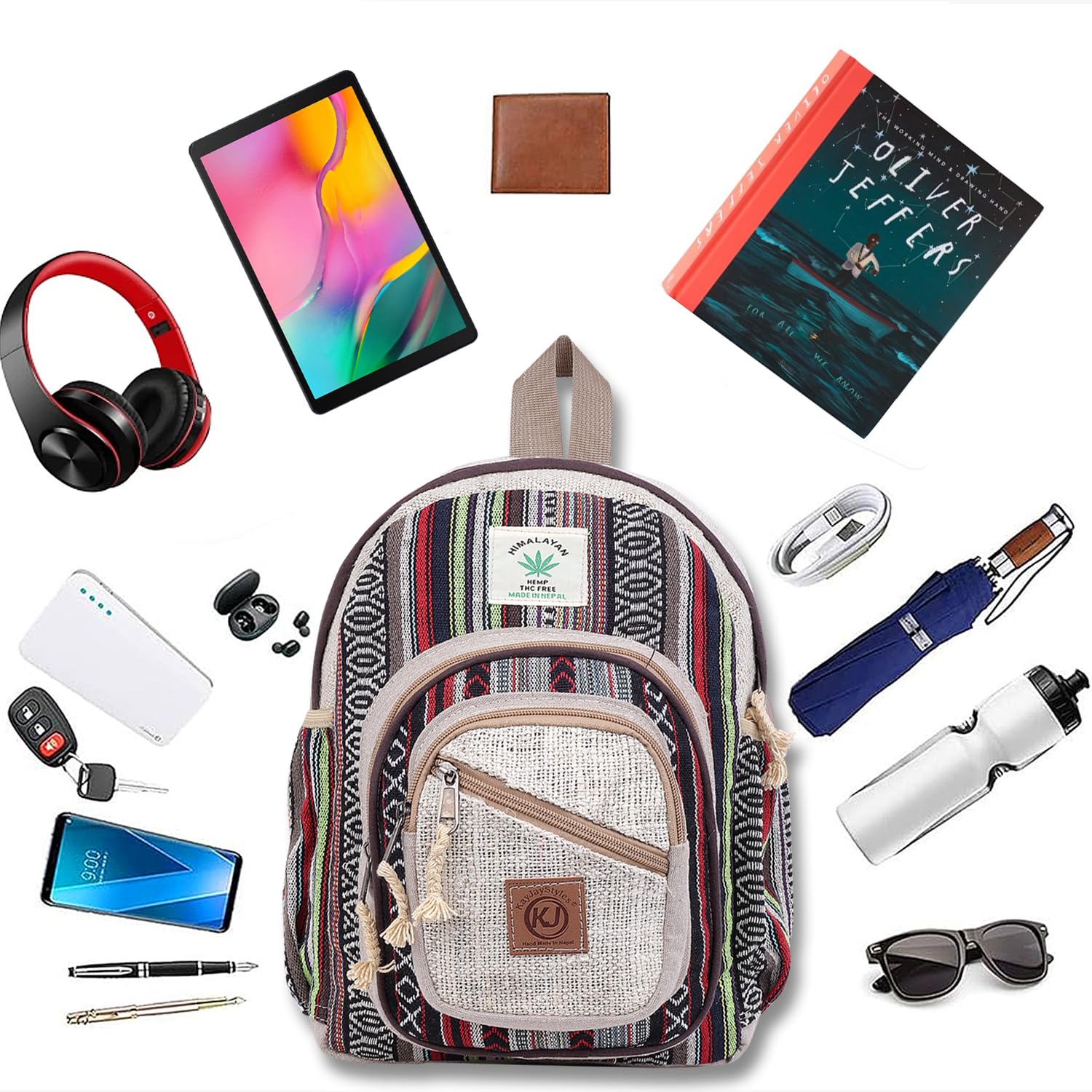 KayJayStyles Small Lightweight Daypack Backpack Handmade Himalayan Hemp Travel, Hiking, Purse for Men, Women & Girls