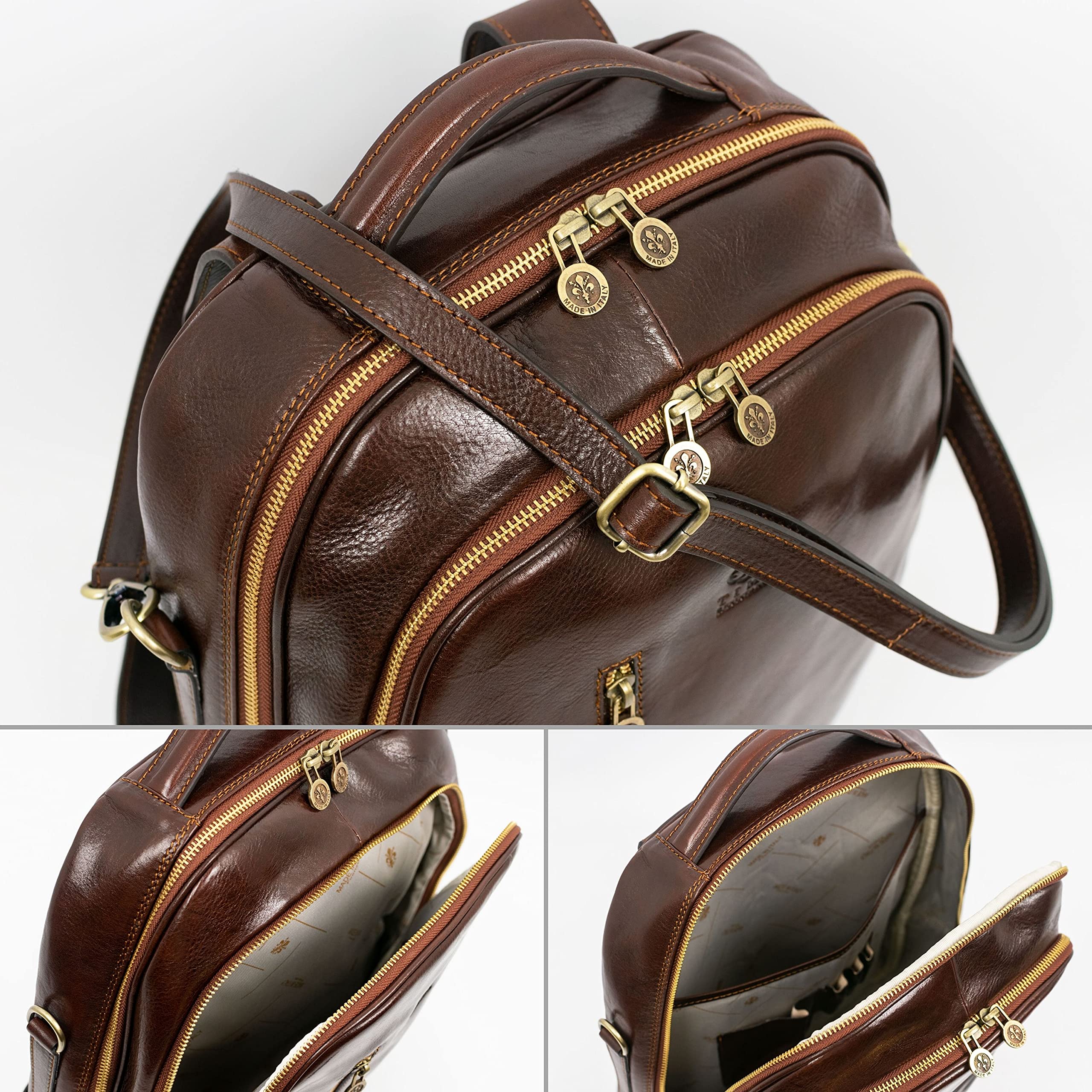 Time Resistance Leather Backpack Travel Bag Carry On Rucksack Brown Book Bag