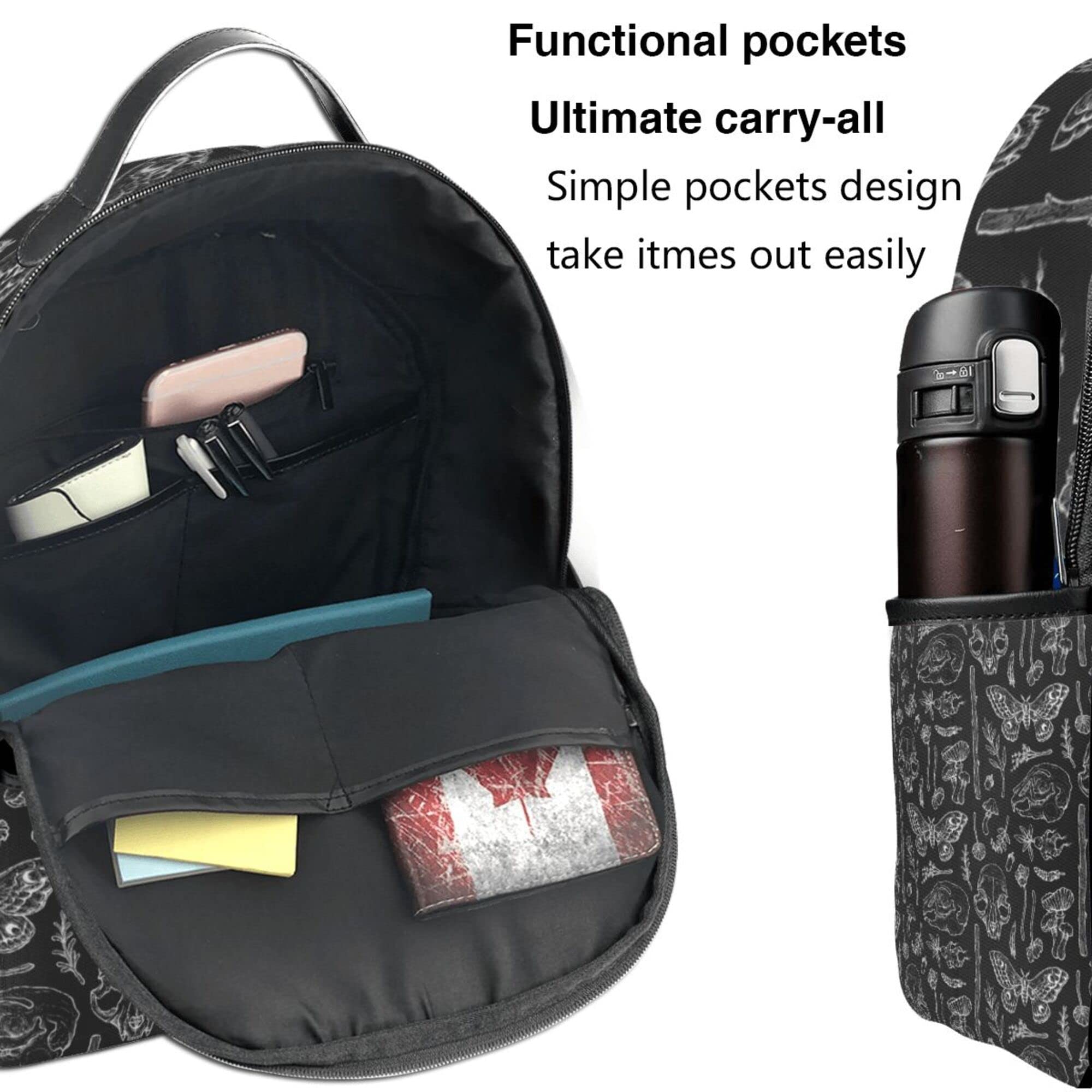 AMRANDOM Unisex Backpack Stylish Bookbag School Casual Travel Bag Daypack Adjustable (Butterfly Skull Head Mushroom Leaf Specimen)