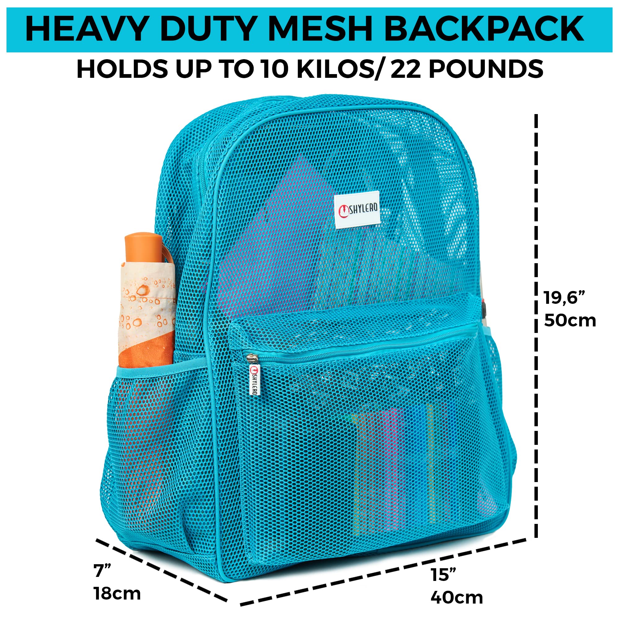 SHYLERO Mesh Backpack XXL (36L) - Lightweight Heavy-Duty Clear Backpack Made of Reinforced 3D Mesh - H19.6 xW15 xD7