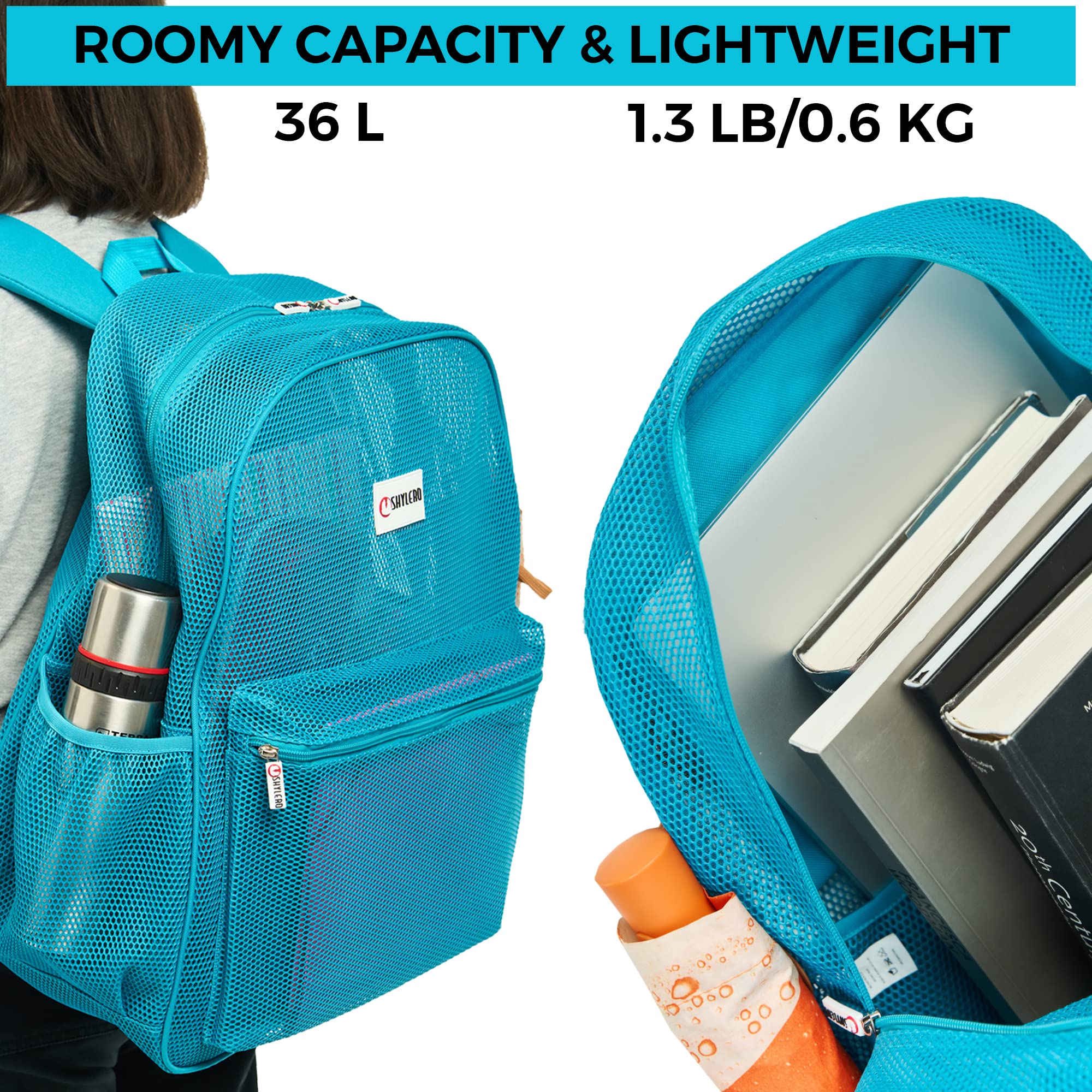 SHYLERO Mesh Backpack XXL (36L) - Lightweight Heavy-Duty Clear Backpack Made of Reinforced 3D Mesh - H19.6 xW15 xD7