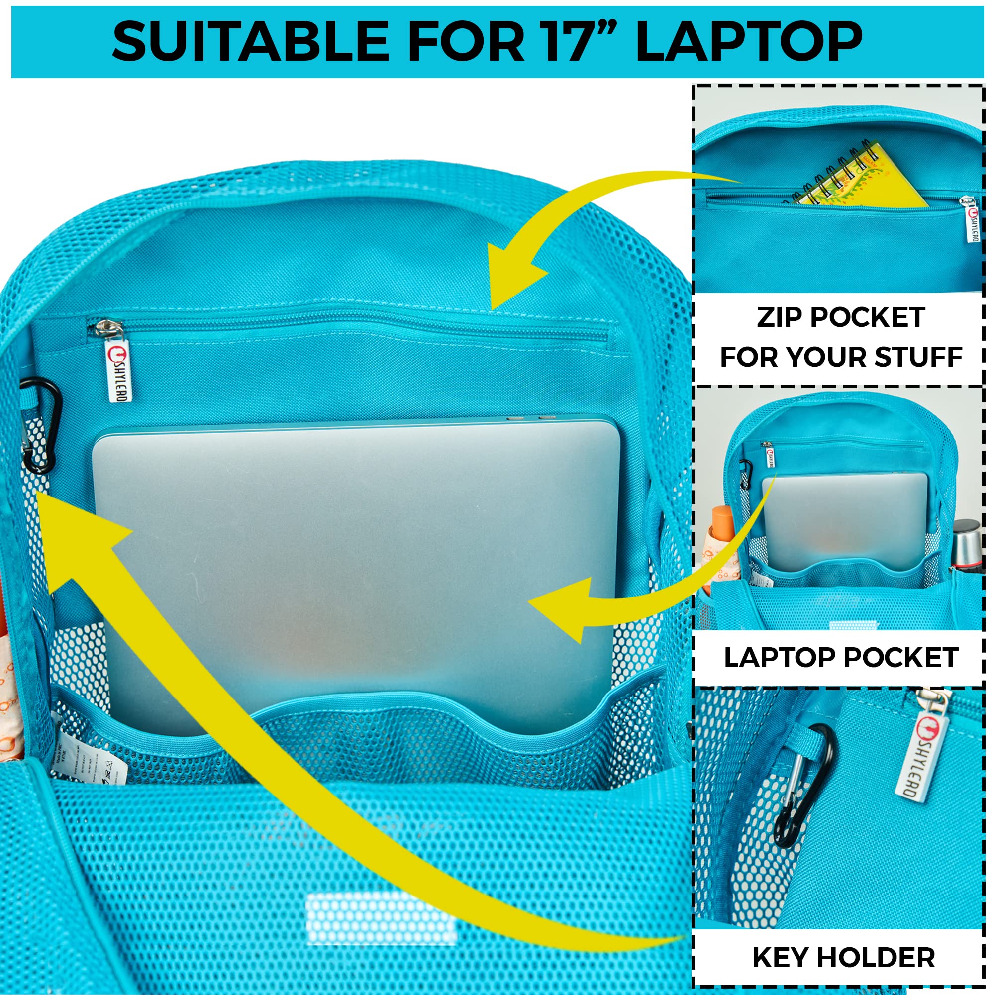 SHYLERO Mesh Backpack XXL (36L) - Lightweight Heavy-Duty Clear Backpack Made of Reinforced 3D Mesh - H19.6 xW15 xD7