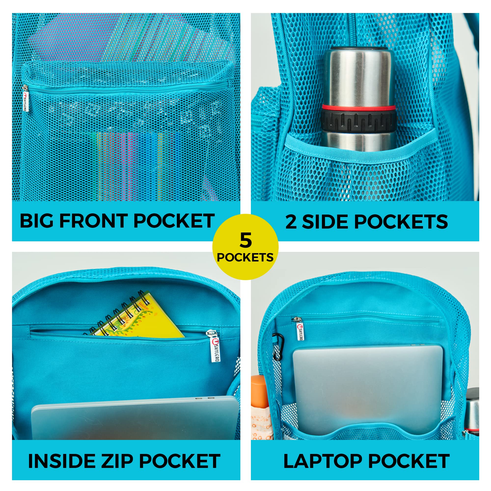 SHYLERO Mesh Backpack XXL (36L) - Lightweight Heavy-Duty Clear Backpack Made of Reinforced 3D Mesh - H19.6 xW15 xD7