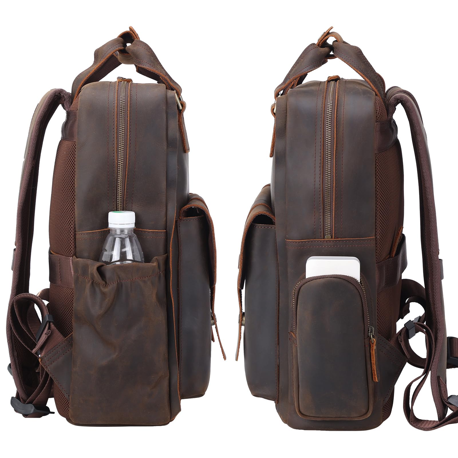 TIDING Full Grain Leather Backpack 15.6 Inch Laptop Bag Retro School Travel Office Daypack for Men