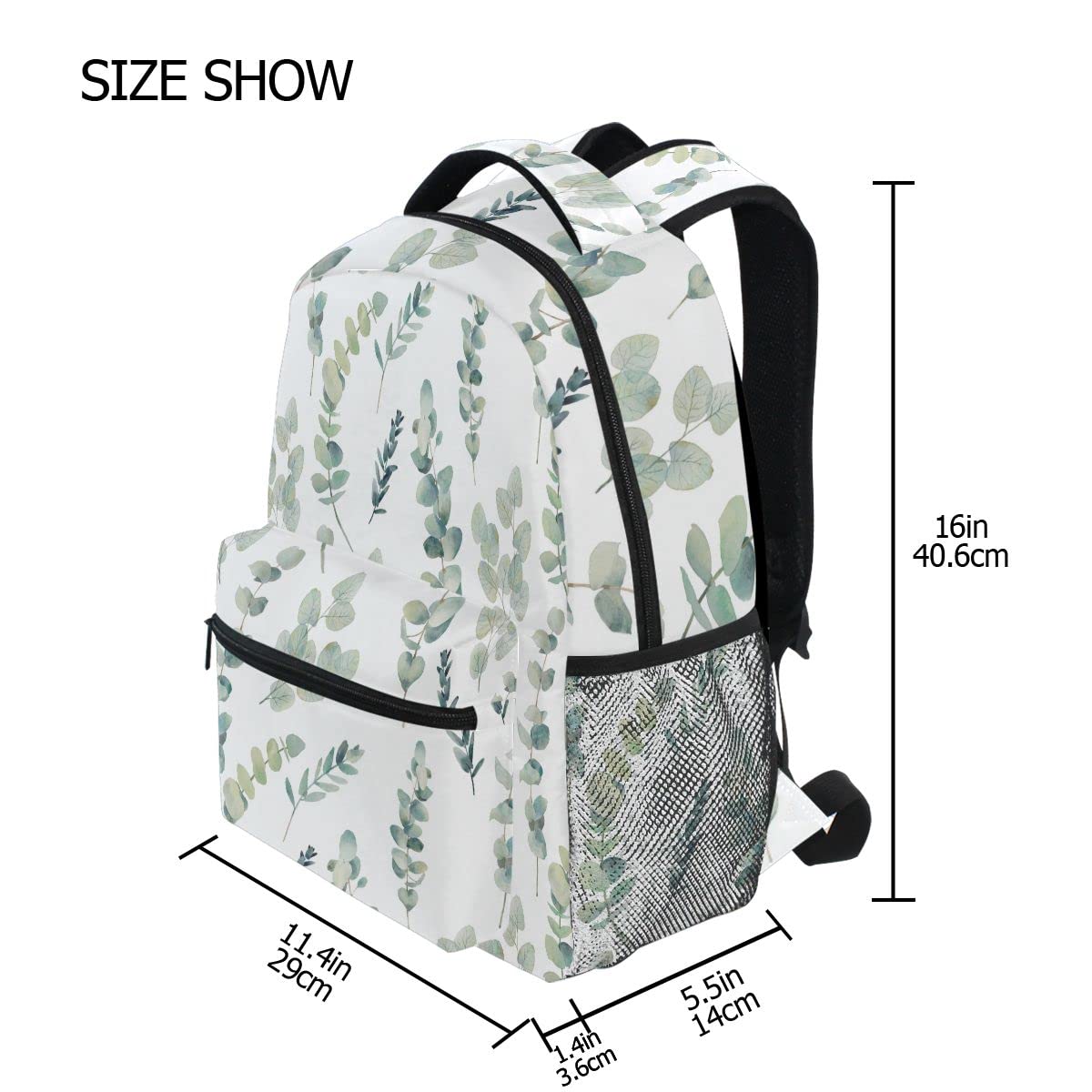 Green Sage School Backpack for Kids Boy Girls Eucalyptus Leaf School Bag Daypack Spring Floral Laptop Bookbags Camping Travel Outdoor Shoulder Bag
