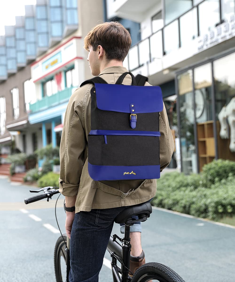 MEL JUN Laptop Backpack for School and Travel , 15.6 Inch Durable Casual Laptop Computer Backpack, Waterproof Resistant College Bookbag Gifts for Men Women -Grey with Blue