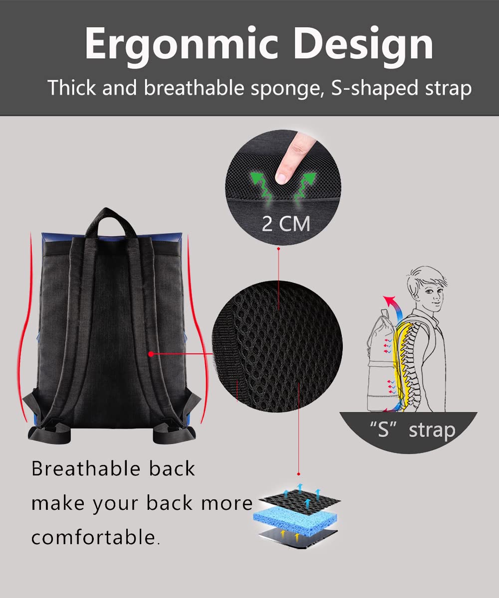 MEL JUN Laptop Backpack for School and Travel , 15.6 Inch Durable Casual Laptop Computer Backpack, Waterproof Resistant College Bookbag Gifts for Men Women -Grey with Blue