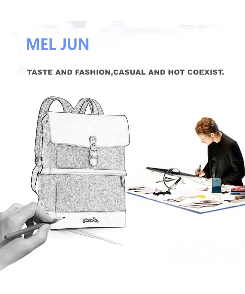 MEL JUN Laptop Backpack for School and Travel , 15.6 Inch Durable Casual Laptop Computer Backpack, Waterproof Resistant College Bookbag Gifts for Men Women -Grey with Blue