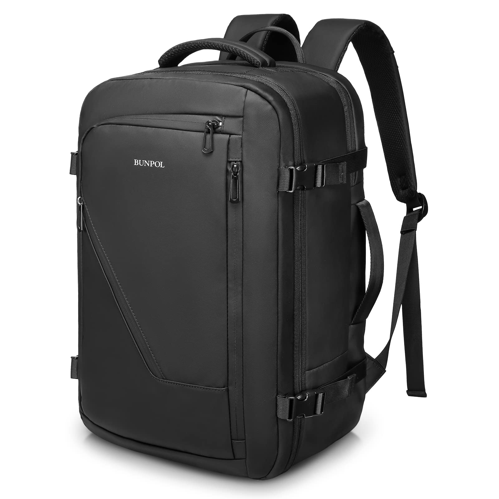 BUNPOL Travel Backpack for Men,Large Capacity Laptop Carry on Backpack Flight Approved Waterproof Durable Fit 20 Inch Laptop Backbag Weekender Bag for Men Women Black