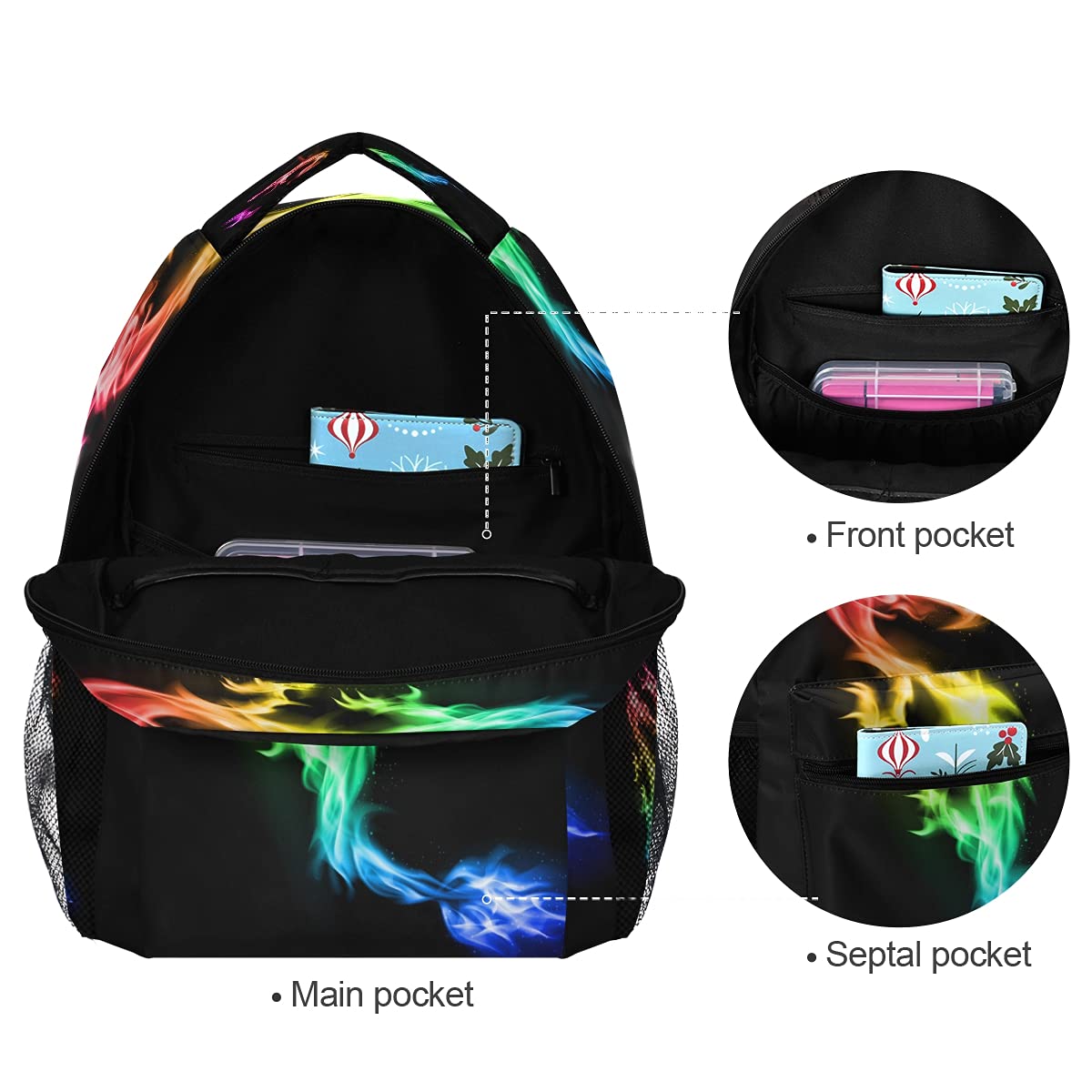 Fire Rainbow Dragon Backpacks Travel Laptop Daypack School Bags for Teens Men Women