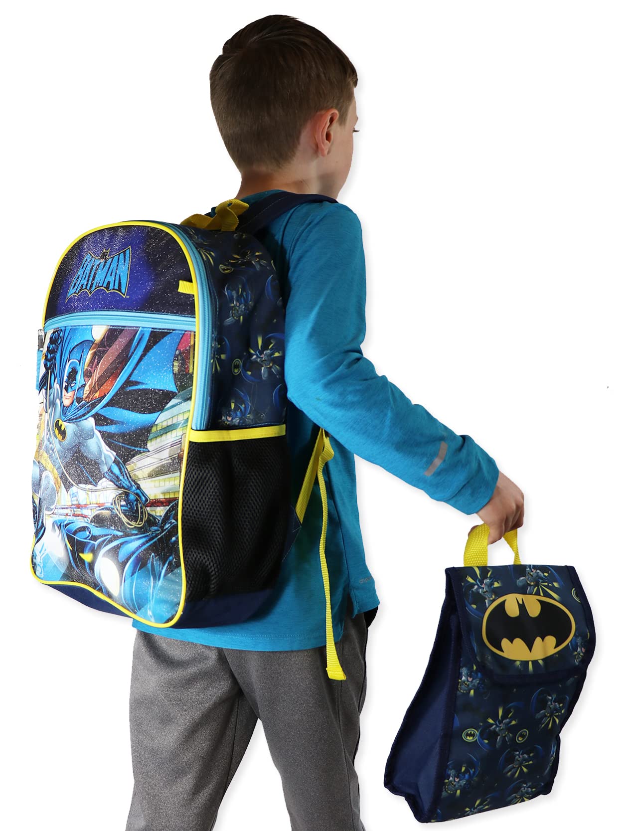 DC Comics Batman Boys 16" Backpack 5 piece School Set (One Size, Blue)