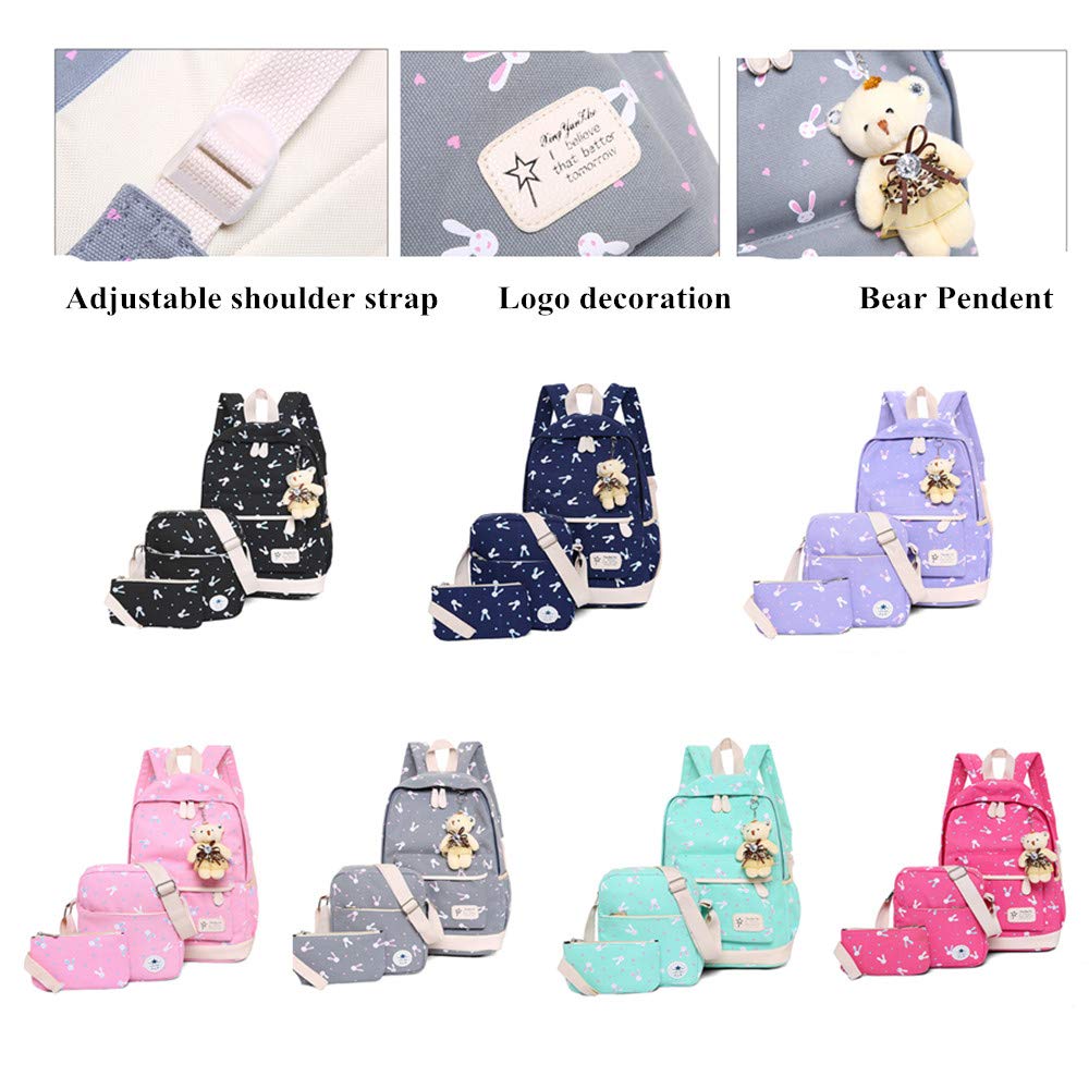 3Pcs Girl Backpack Sets Cute Cartoon Rabbit Prints Elementary Students Daypack Primary Schoolbag Kids Knapsack for School