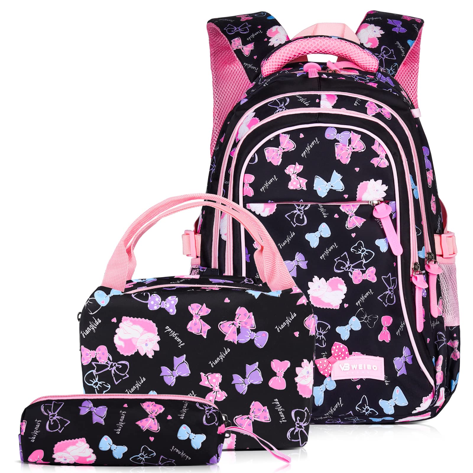 Bergmoer Backpack for Girls Boys with Lunch Box, 15.4 Inch Lightweight Backpack for School, Elementary School Bags, 3 in 1 Bookbag Set Waterproof Backpacks Camping Childrens Backpack
