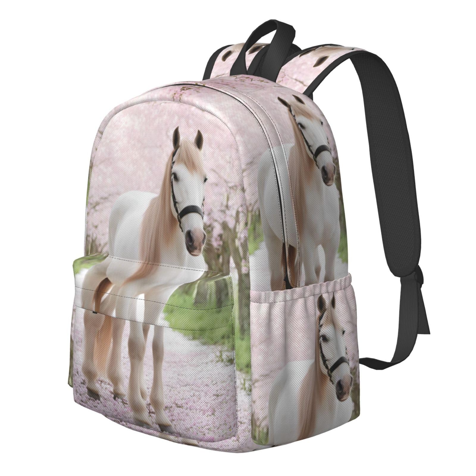 FeHuew 16 inch backpack 3D Animal White Horse Laptop Backpack Full Print School Bookbag Shoulder Bag for Travel Daypack
