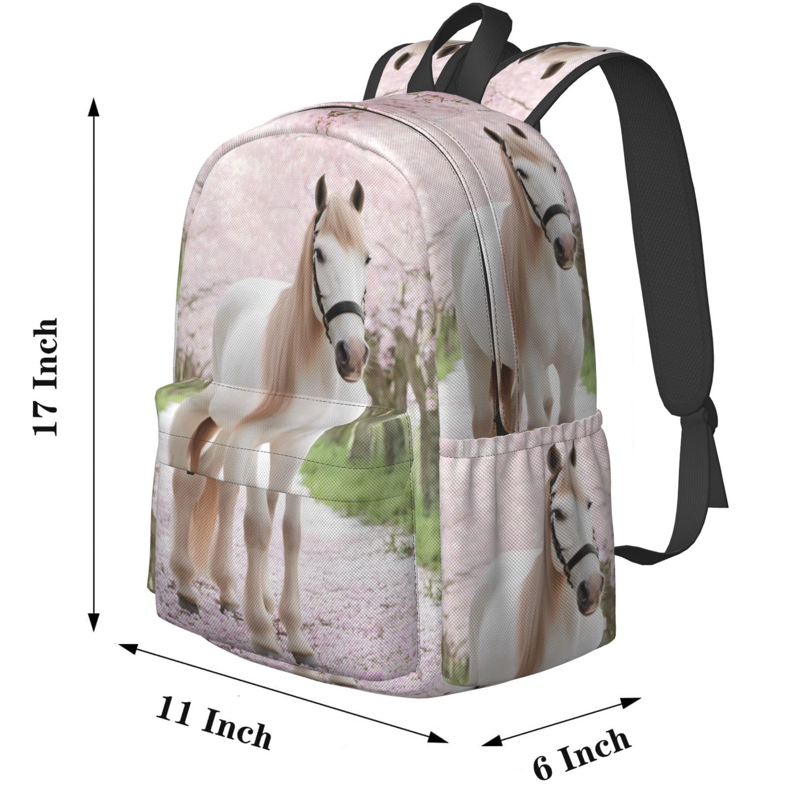 FeHuew 16 inch backpack 3D Animal White Horse Laptop Backpack Full Print School Bookbag Shoulder Bag for Travel Daypack