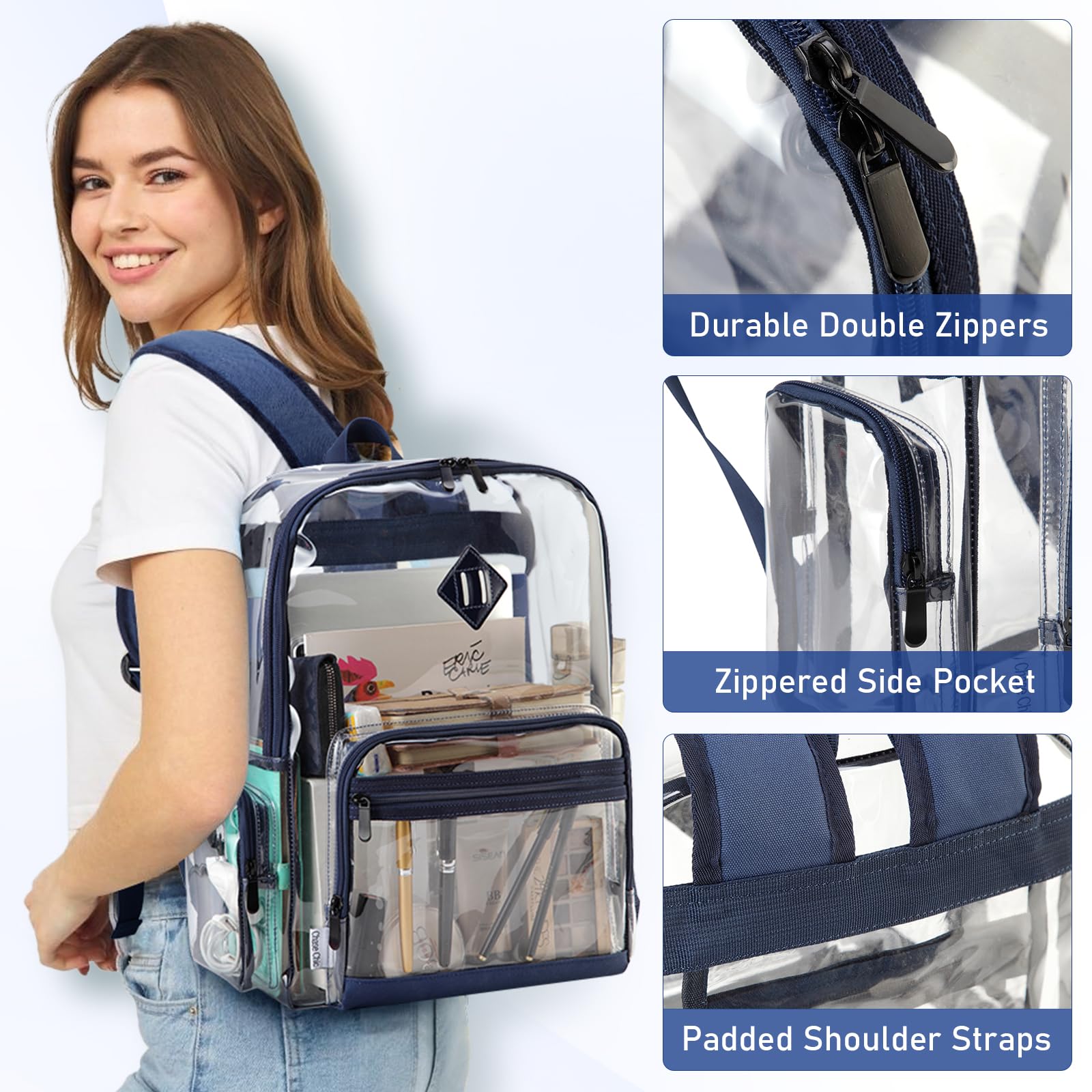 Clear backpack, Chase Chic Transparent School Backpack Large Heavy Duty See Through Daypack for School Work Travel