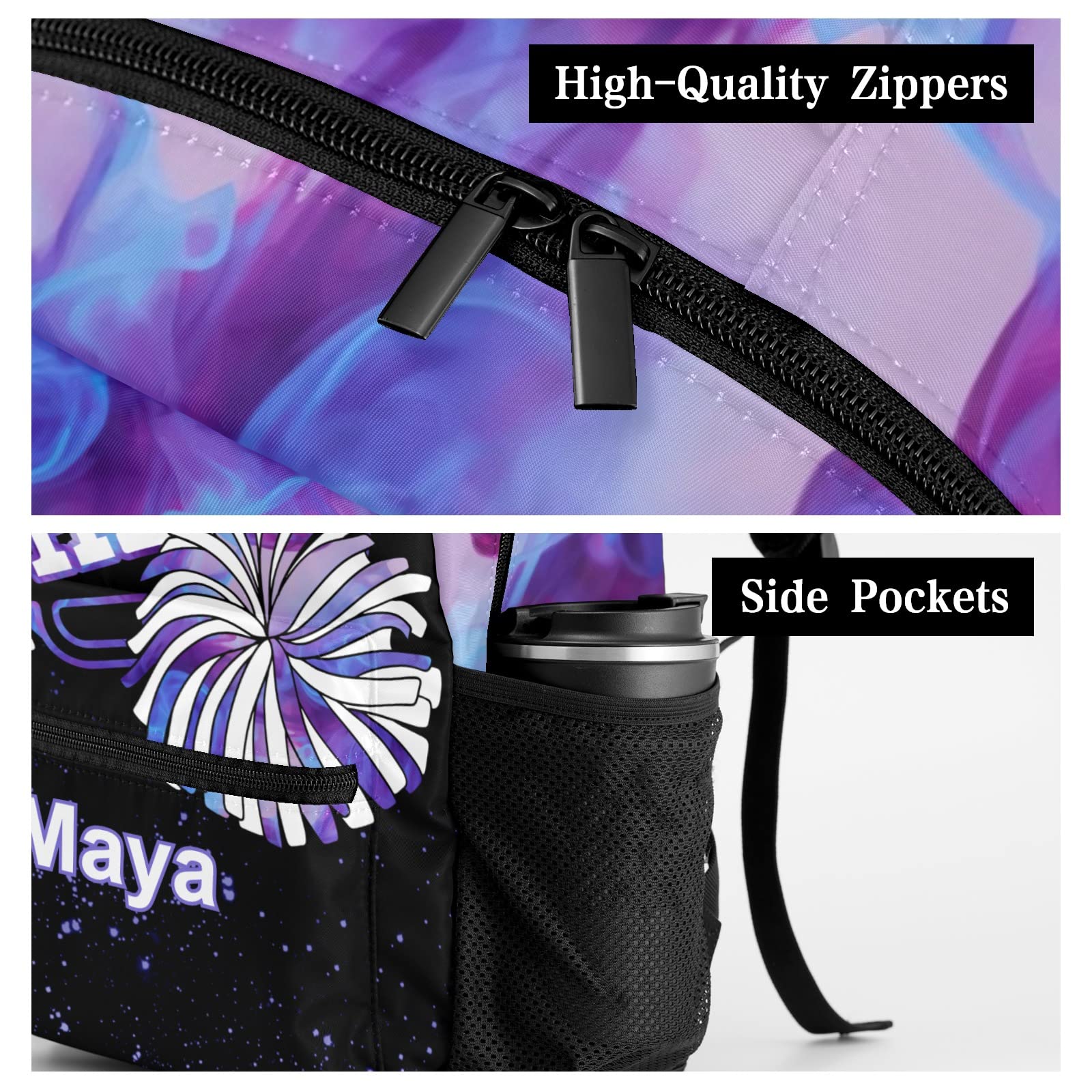 zaaprintblanket Custom Purple Blue Art Cheerleaders Horn Unisex Casual Nylon Backpacks Lapto Bag for Gift Hiking Camper Travel Pack