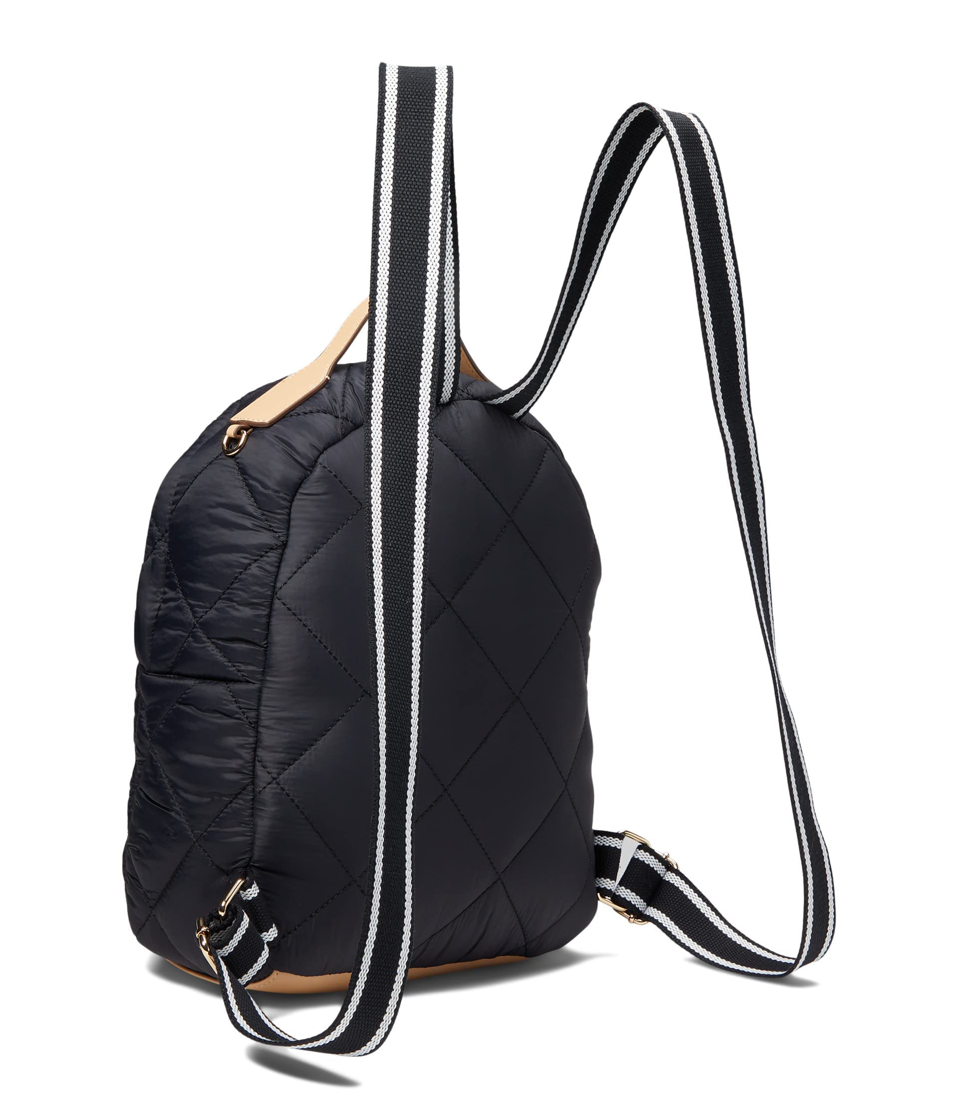 Anne Klein Quilted Nylon Backpack, Black/Warm Sand/Black-White Webbing