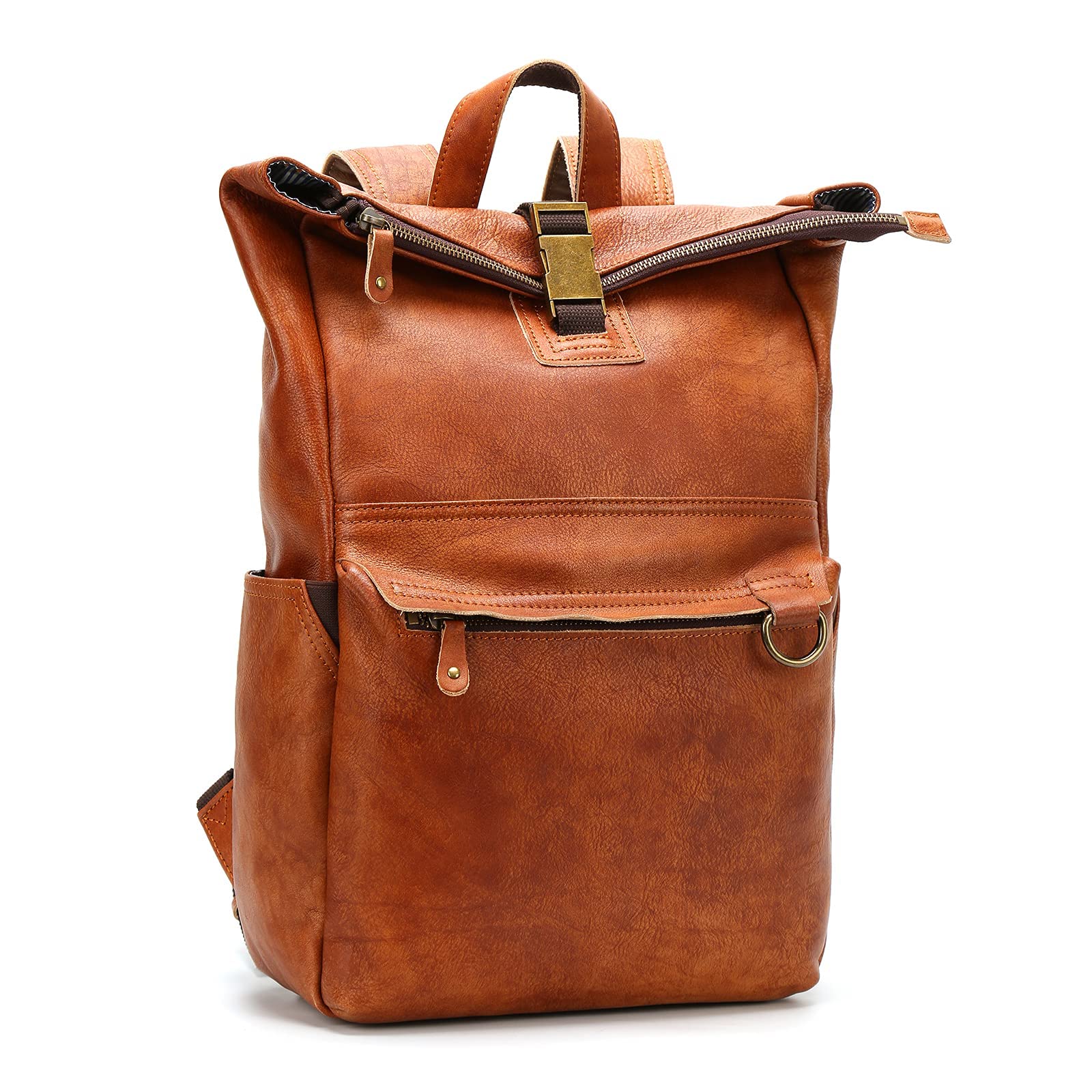 G-FAVOR Leather Backpack Vintage Laptop Rucksack Large Waterproof Bookbag College School Daypack for Men and Women - Brown