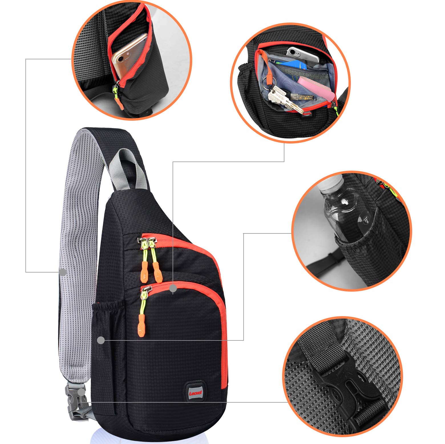 Lecxci Outdoor Chest Sling Bag Lightweight Waterproof Backpack for Unisex /Man/Women(M,black)