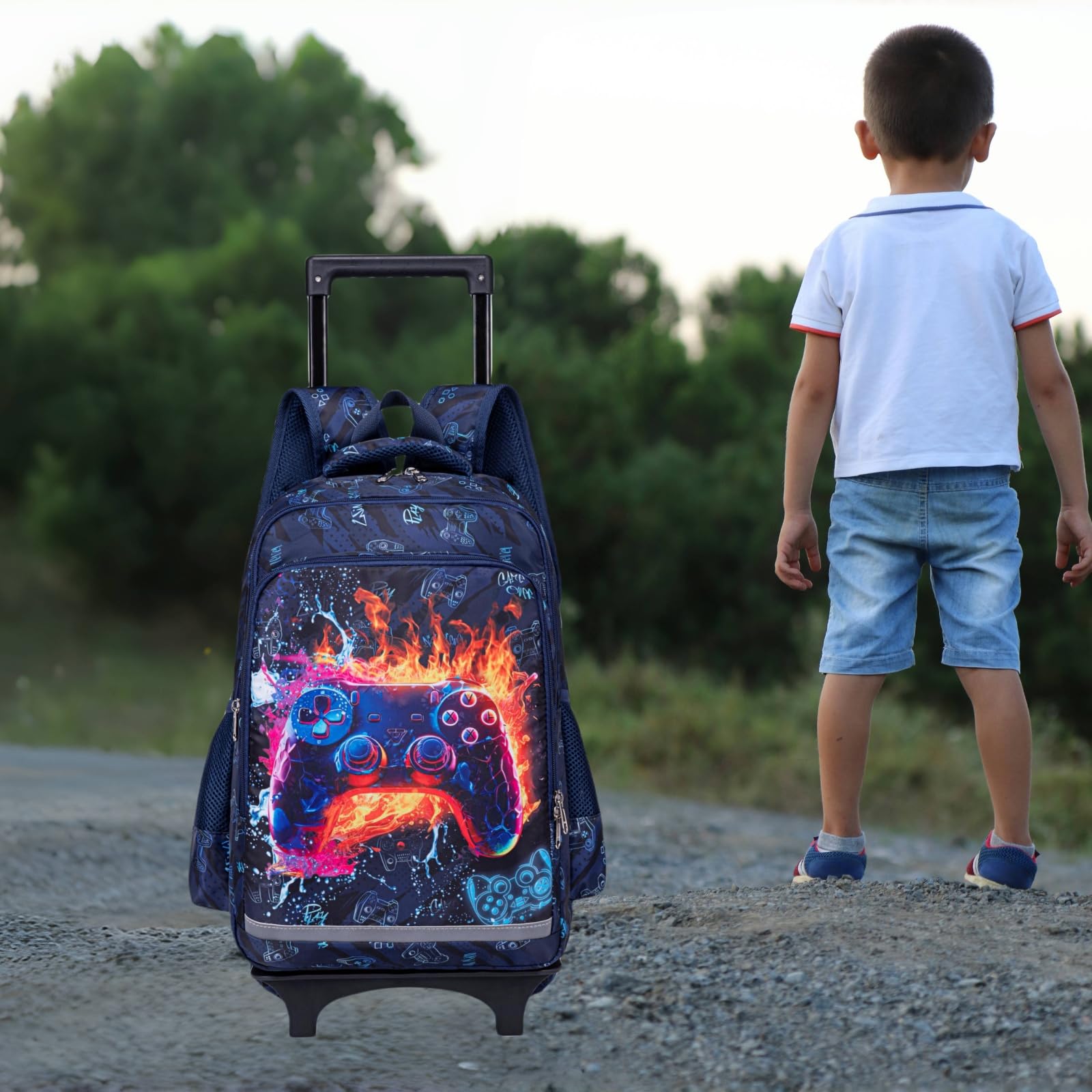 CAMTOP 18 Inch Rolling Backpack Girls Travel Roller Bag with Wheels Kids School Bags Wheeled Luggage Backpack (Galaxy-Rainbow)
