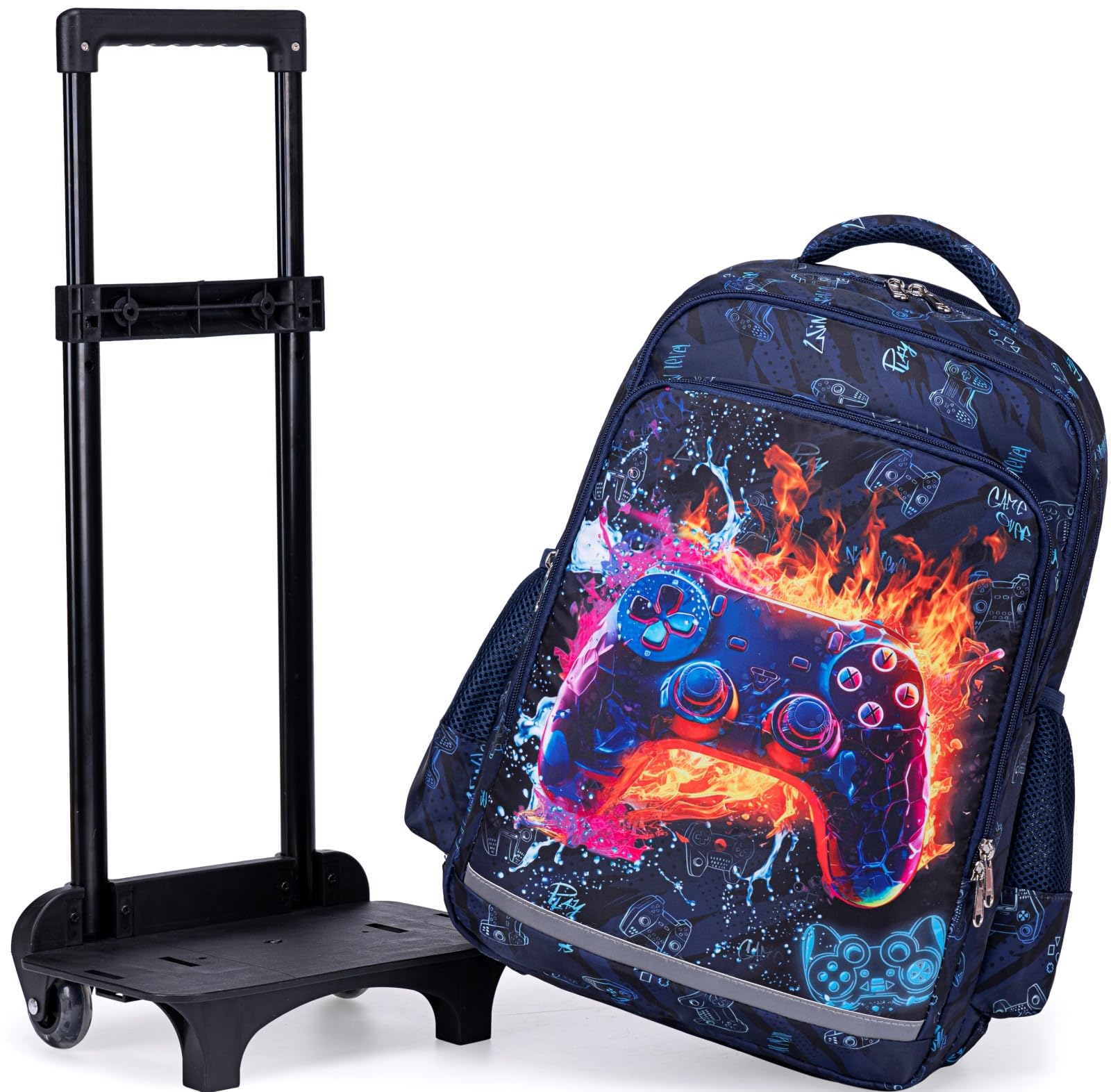CAMTOP 18 Inch Rolling Backpack Girls Travel Roller Bag with Wheels Kids School Bags Wheeled Luggage Backpack (Galaxy-Rainbow)