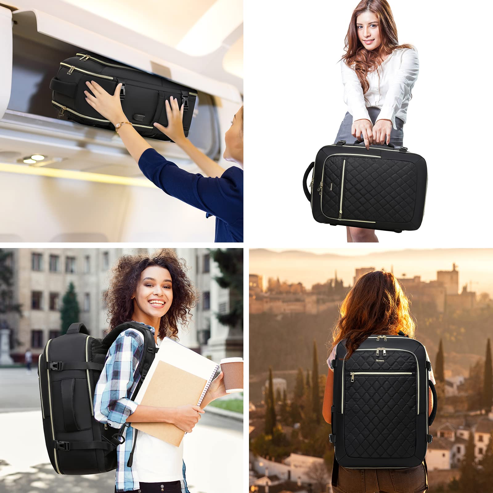 MOMUVO Travel Backpack for Women, 17 Inch Flight Approved Carry on Backpack Water Resistant Large 40L Luggage Daypack Business College School Weekender Overnight Laptop Backpack, Black