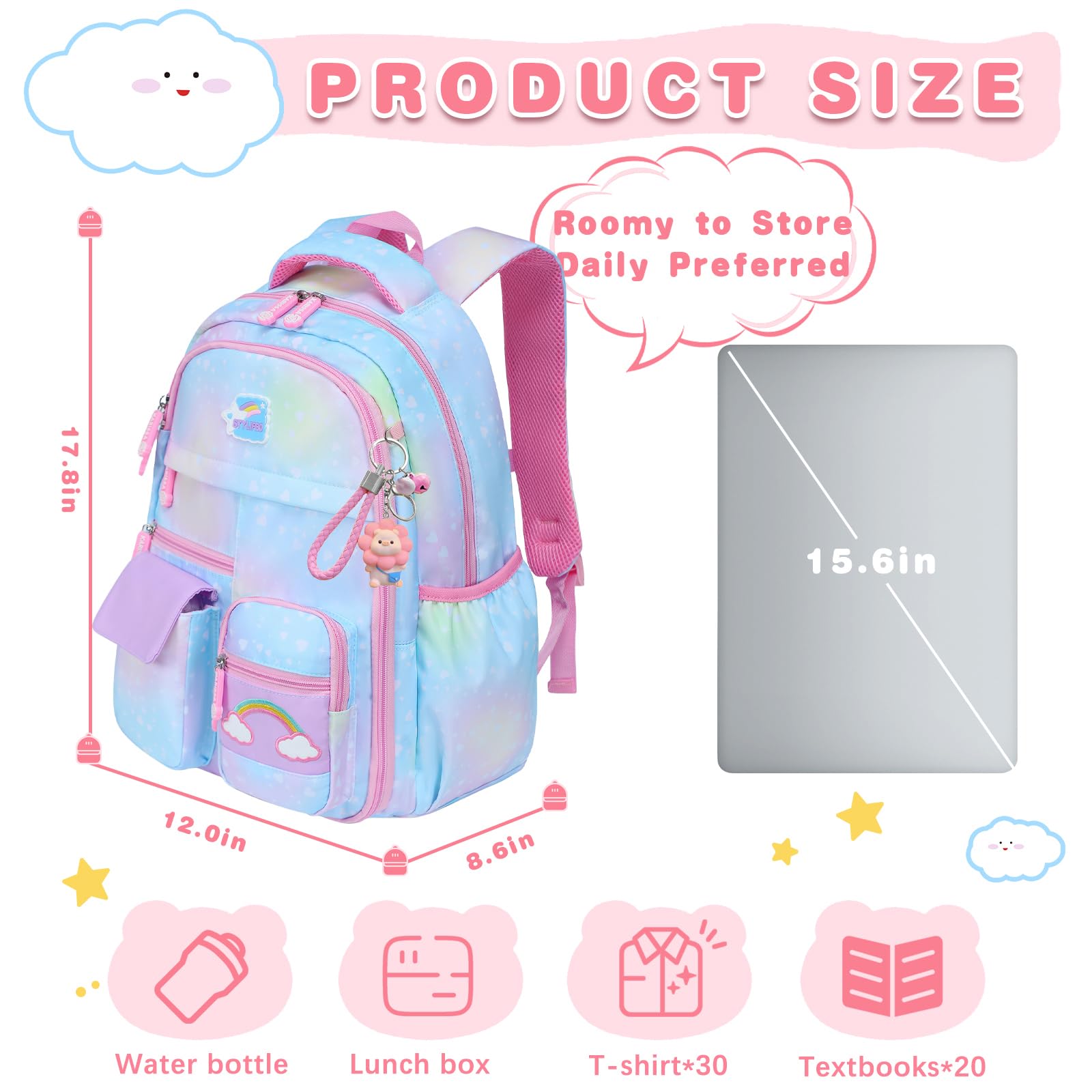 Stylifeo Backpack for Girls, Bookbag Elementary School Bags Anti-Theft Waterproof School Backpack for Girls Teens