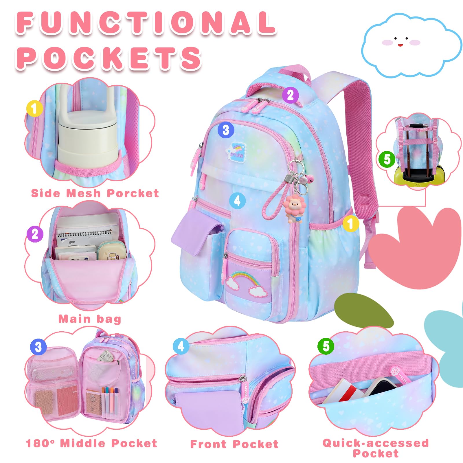 Stylifeo Backpack for Girls, Bookbag Elementary School Bags Anti-Theft Waterproof School Backpack for Girls Teens