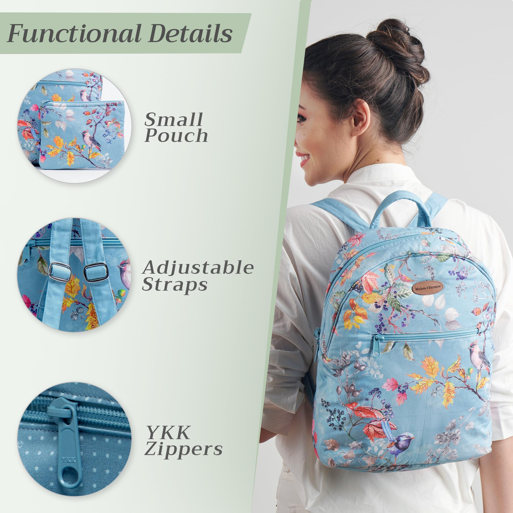 Maison d' Hermine Equinoxe Cotton Backpack with Small Pouch Lightweight Bag for Travel College School Work Beach Perfect for Women & Men Students