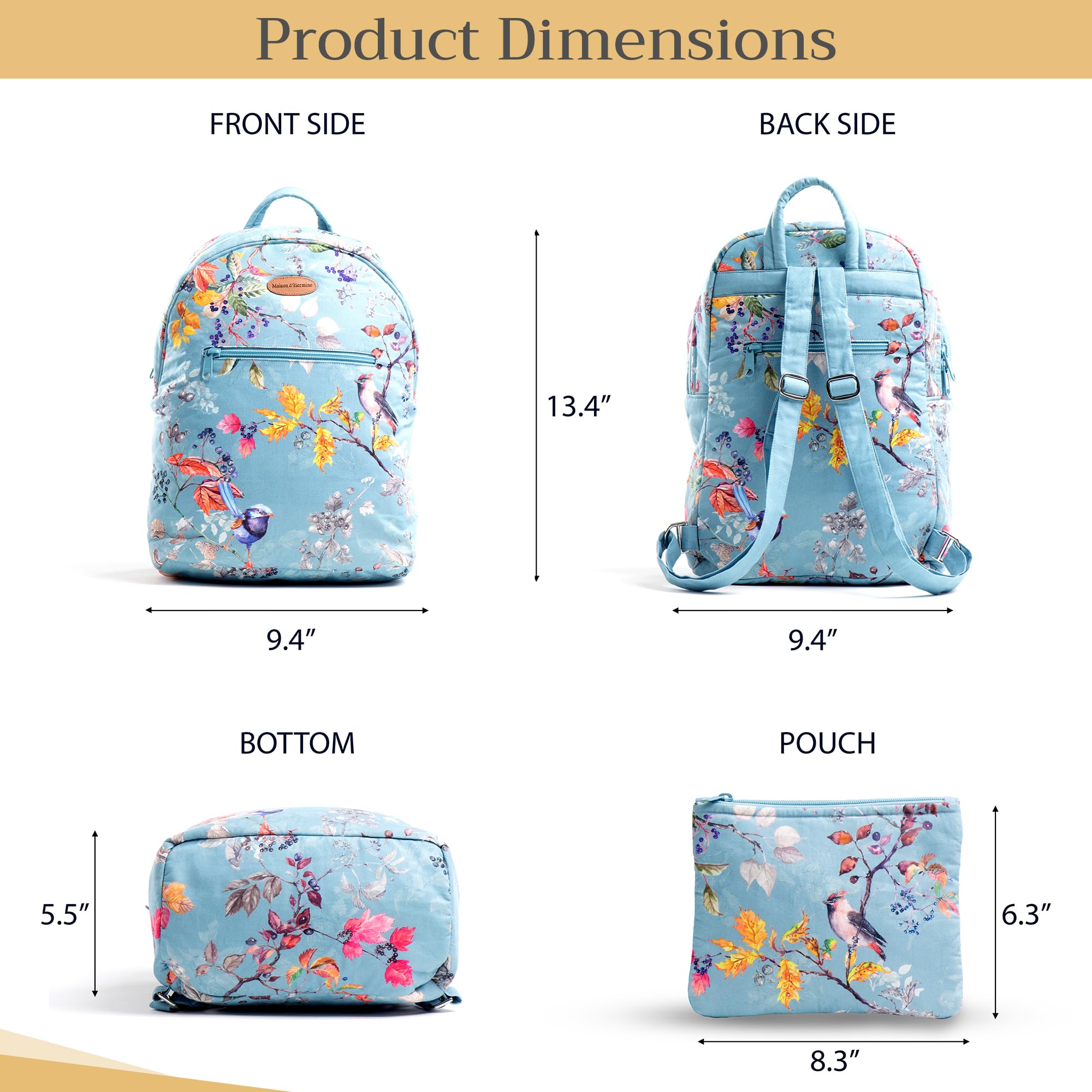 Maison d' Hermine Equinoxe Cotton Backpack with Small Pouch Lightweight Bag for Travel College School Work Beach Perfect for Women & Men Students