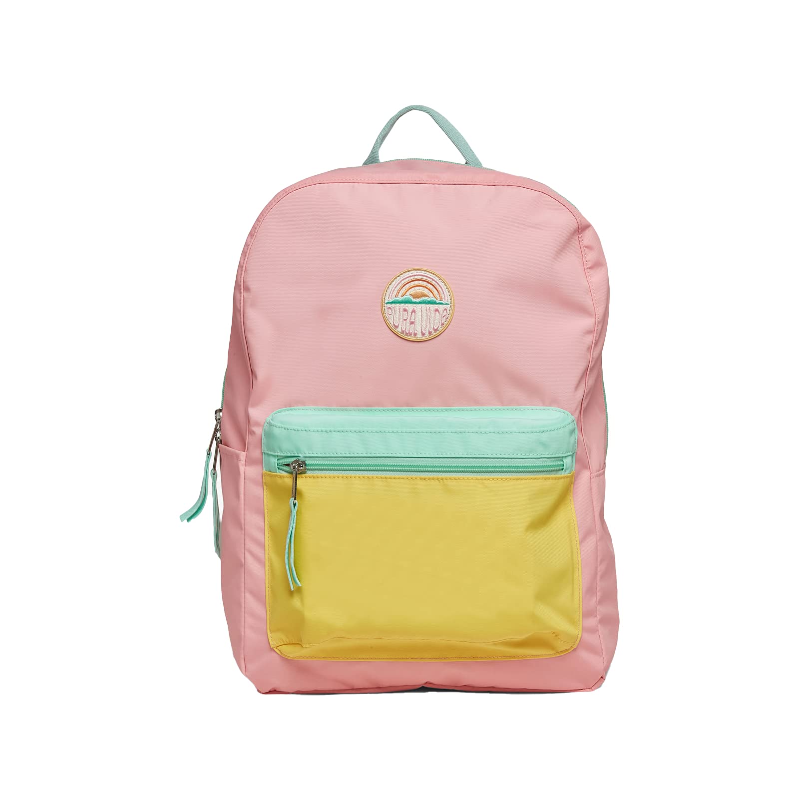 Pura Vida Color Block Backpack Travel Bag - 400D Polyester, Vintage Patch - Large Capacity, 29 Liters