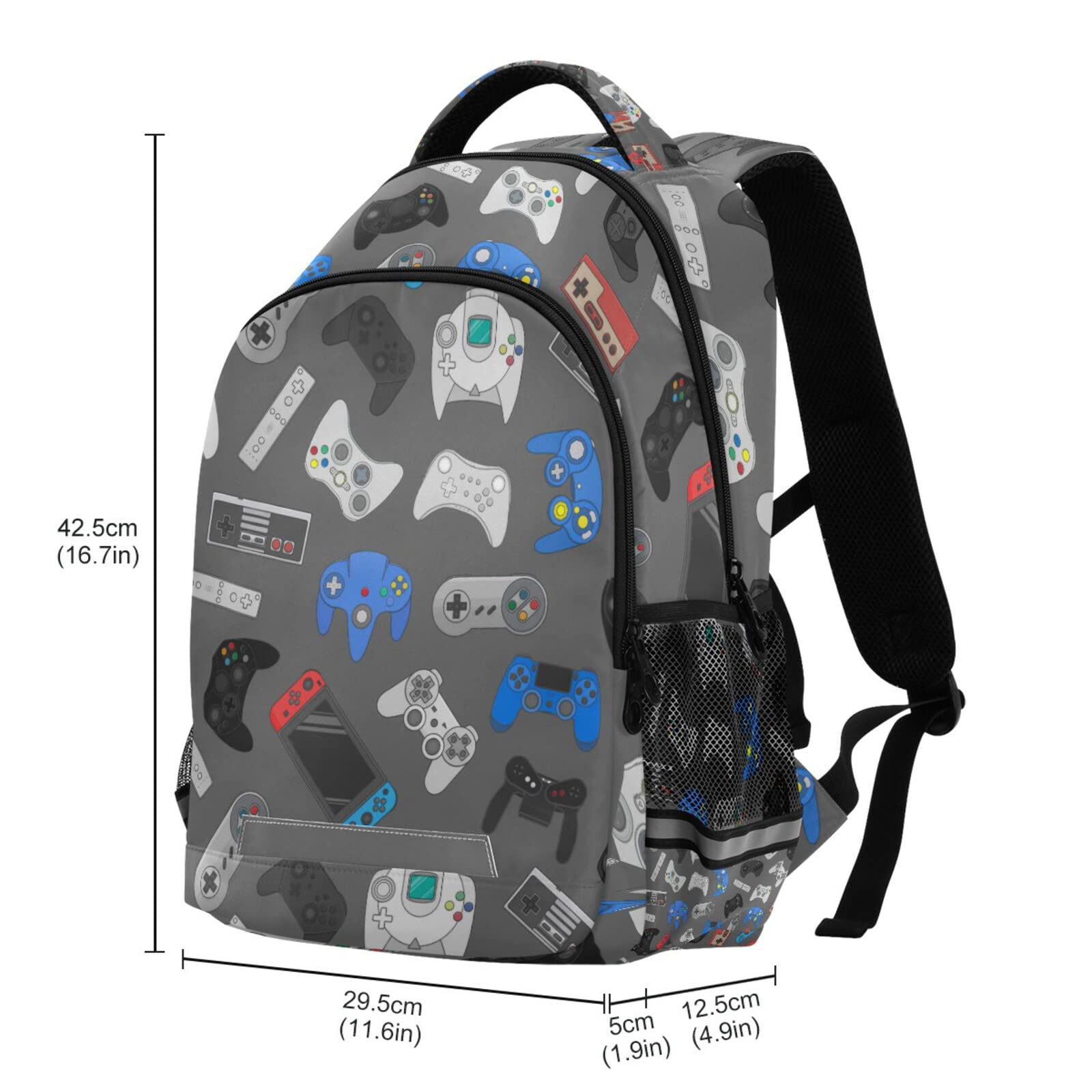 Video Game Controller School Backpacks with Chest Strap for Teens Boys Girls,Lightweight Student Bookbags 17 Inch, Gamepad Background Casual Daypack Schoolbags