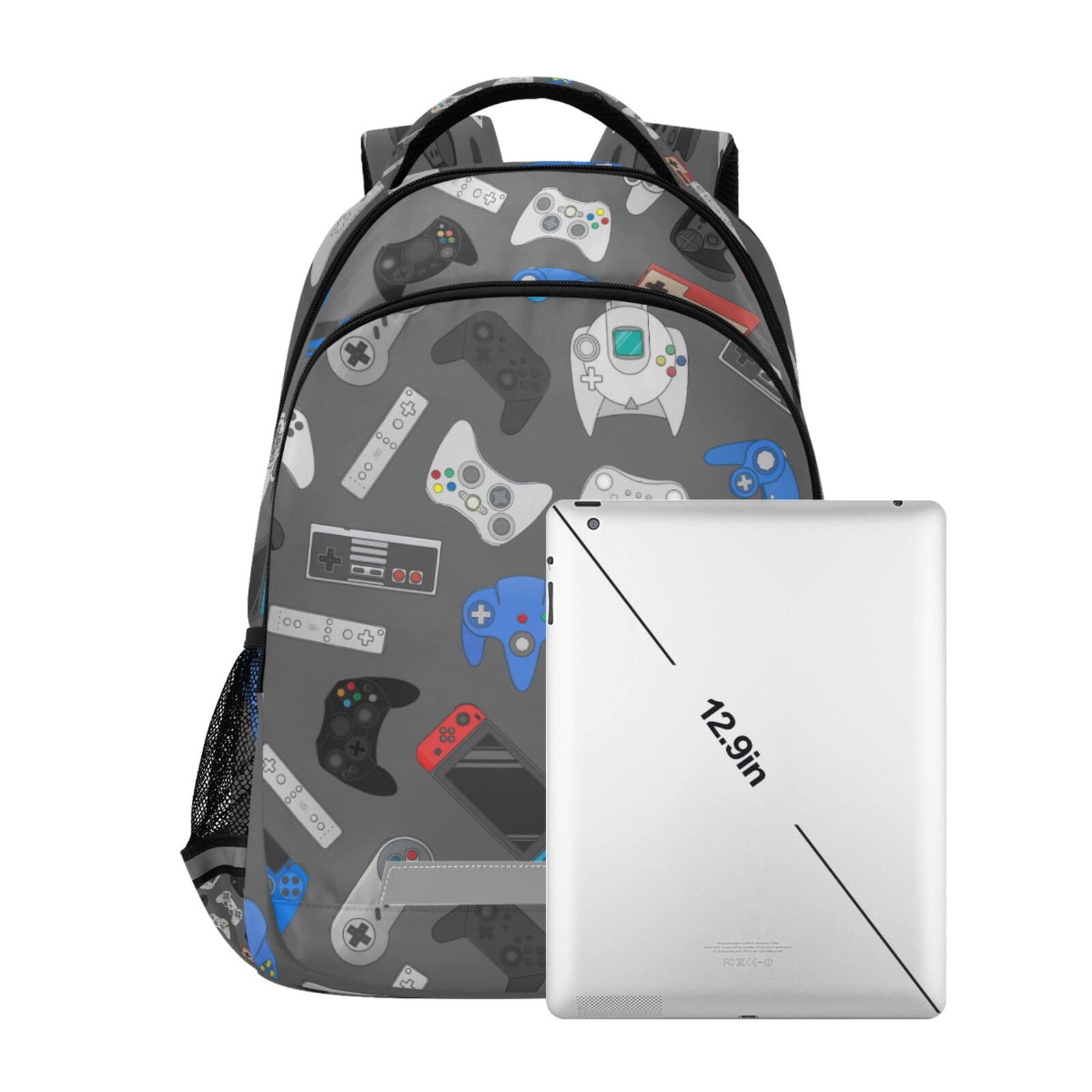 Video Game Controller School Backpacks with Chest Strap for Teens Boys Girls,Lightweight Student Bookbags 17 Inch, Gamepad Background Casual Daypack Schoolbags