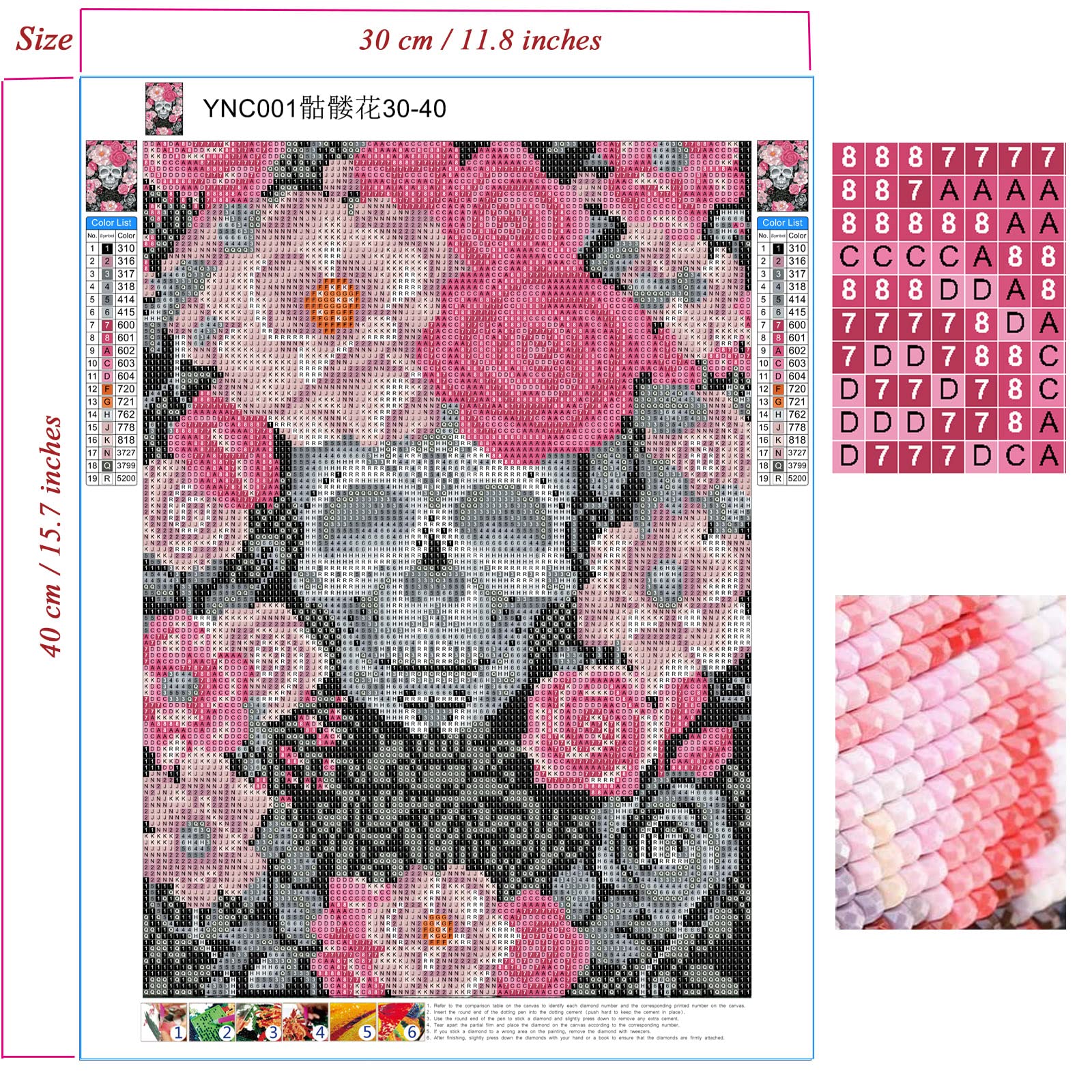 YNC DIY Square Diamond Painting Skull Flower for Adult Full Drill Paint with Diamonds Kits 5D Diamond Art for Wall Decor-YNC001 (red)