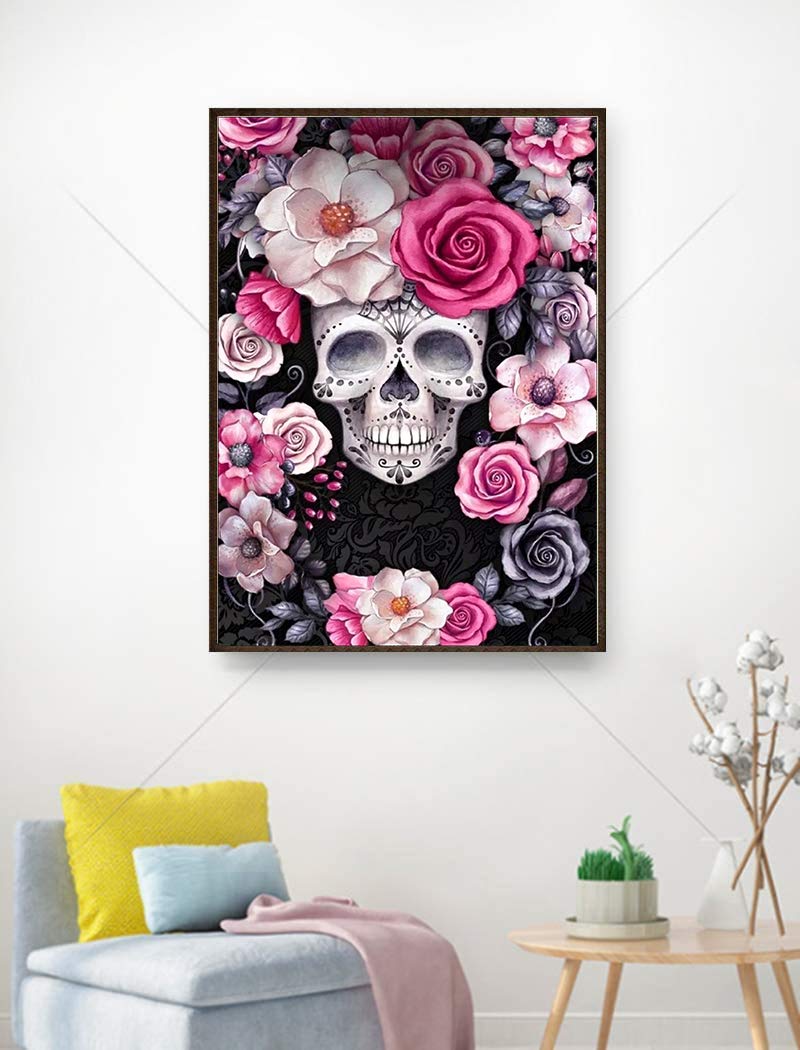 YNC DIY Square Diamond Painting Skull Flower for Adult Full Drill Paint with Diamonds Kits 5D Diamond Art for Wall Decor-YNC001 (red)