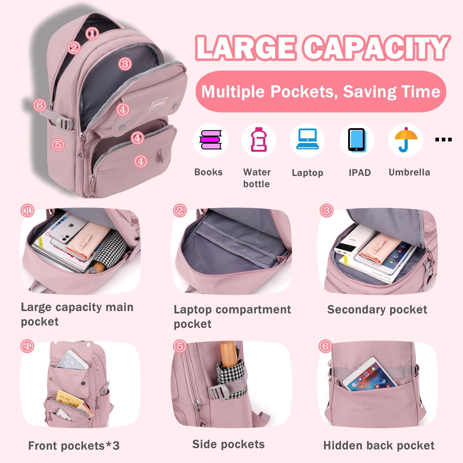 Solid Color Middle School Student School Bag Outdoor Travel Backpack Teen Girl Casual Backpack