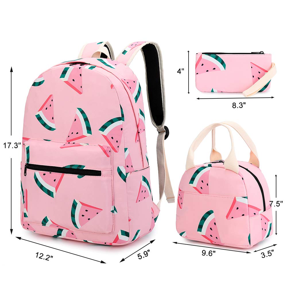 CAMTOP Teen Girls Backpack for School Kids Backpack with Lunch Bag Watermelon Bookbag Set (Y0080-3 Watermelon-Pink)