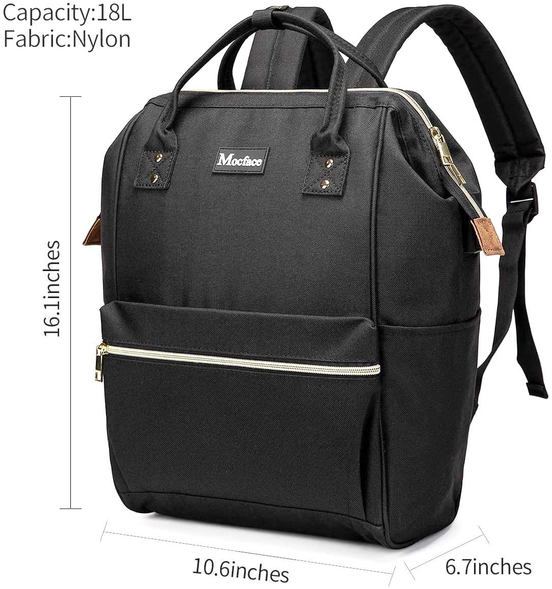 MOCFACE Laptop Backpack for Women,15.6 Inch Stylish College School Backpack with USB Charging Port,Water Resistant Casual Daypack Computer Backpack for Girls/Nurse/Teacher/Travel-Black