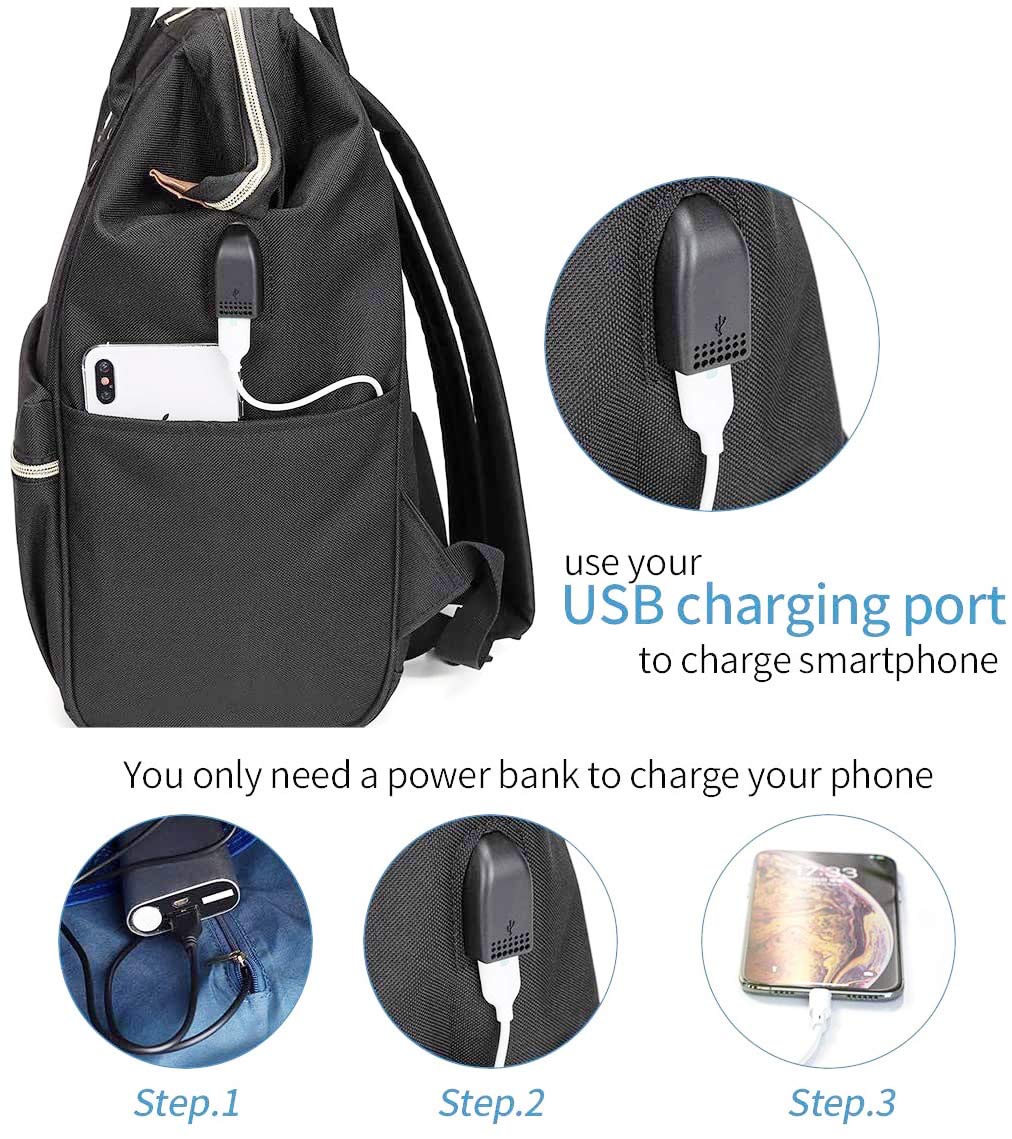 MOCFACE Laptop Backpack for Women,15.6 Inch Stylish College School Backpack with USB Charging Port,Water Resistant Casual Daypack Computer Backpack for Girls/Nurse/Teacher/Travel-Black