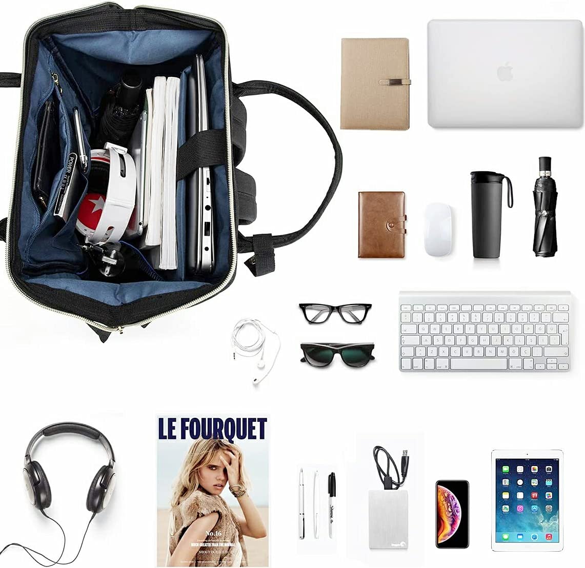 MOCFACE Laptop Backpack for Women,15.6 Inch Stylish College School Backpack with USB Charging Port,Water Resistant Casual Daypack Computer Backpack for Girls/Nurse/Teacher/Travel-Black