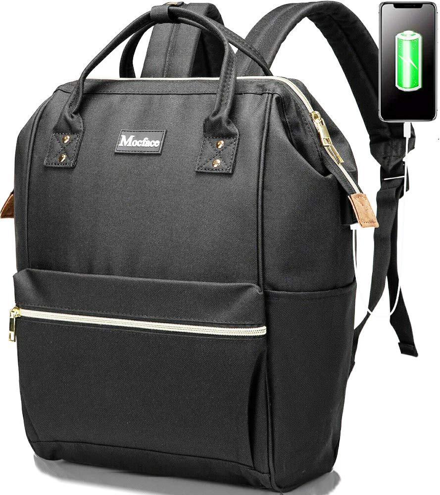 MOCFACE Laptop Backpack for Women,15.6 Inch Stylish College School Backpack with USB Charging Port,Water Resistant Casual Daypack Computer Backpack for Girls/Nurse/Teacher/Travel-Black