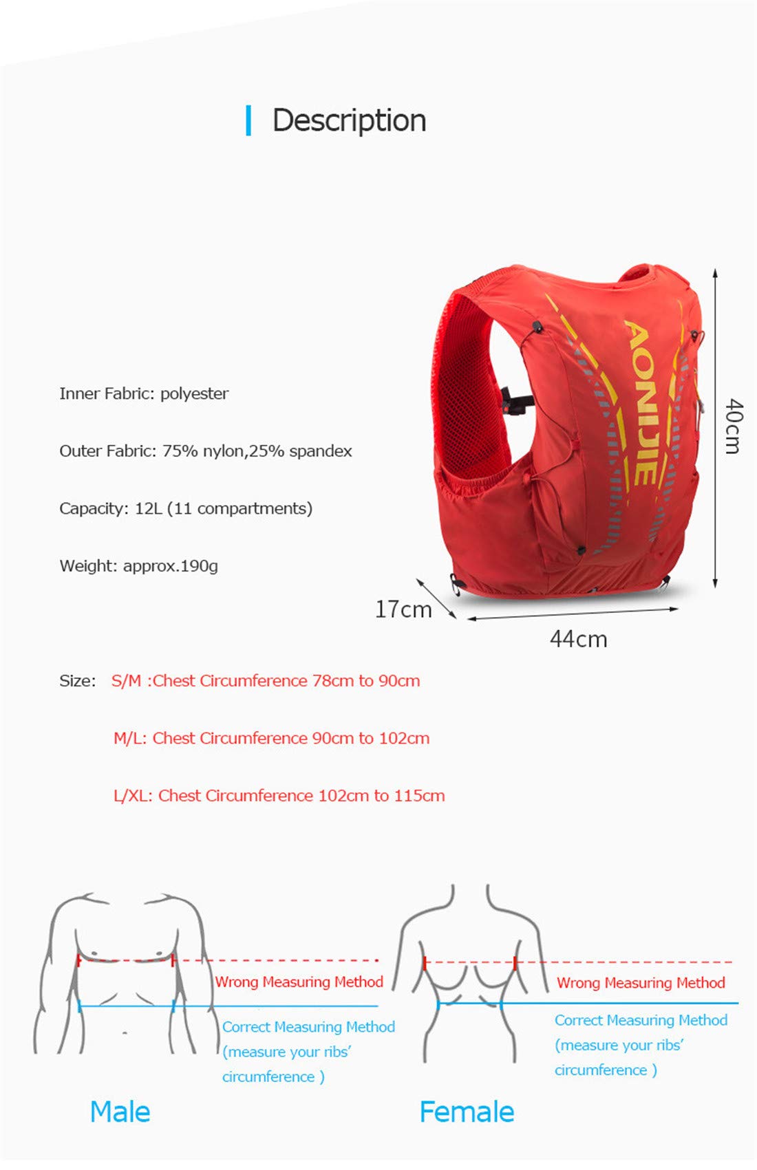 AONIJIE 2.5L/5L/12L Professional Lightweight Cross-Country Backpack Outdoor Hydration Backpack Hiking Camping Climbing (5L# Orange-M/L)