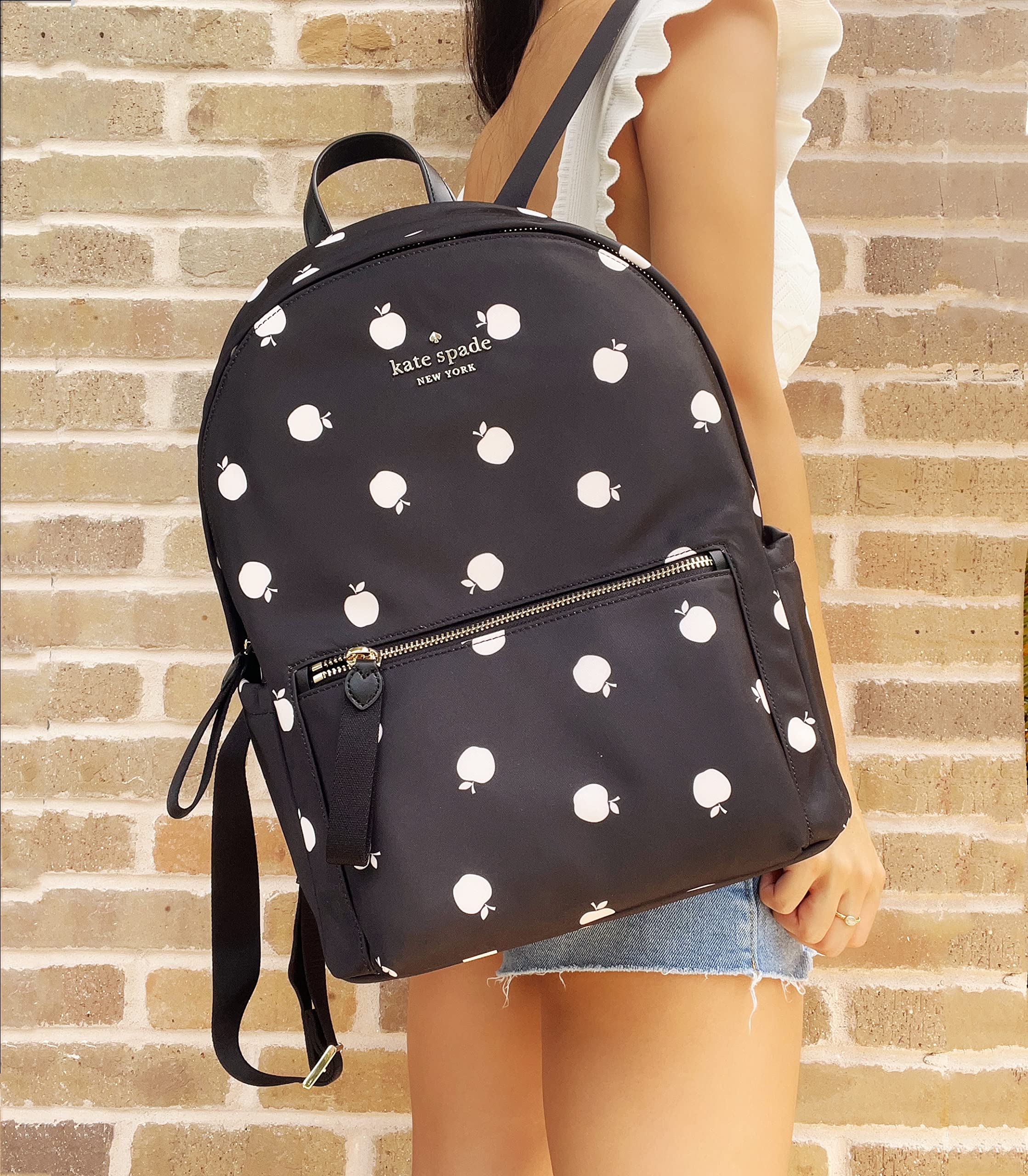 Kate Spade Chelsea Little Better Nylon Large Backpack Black Multi Apple