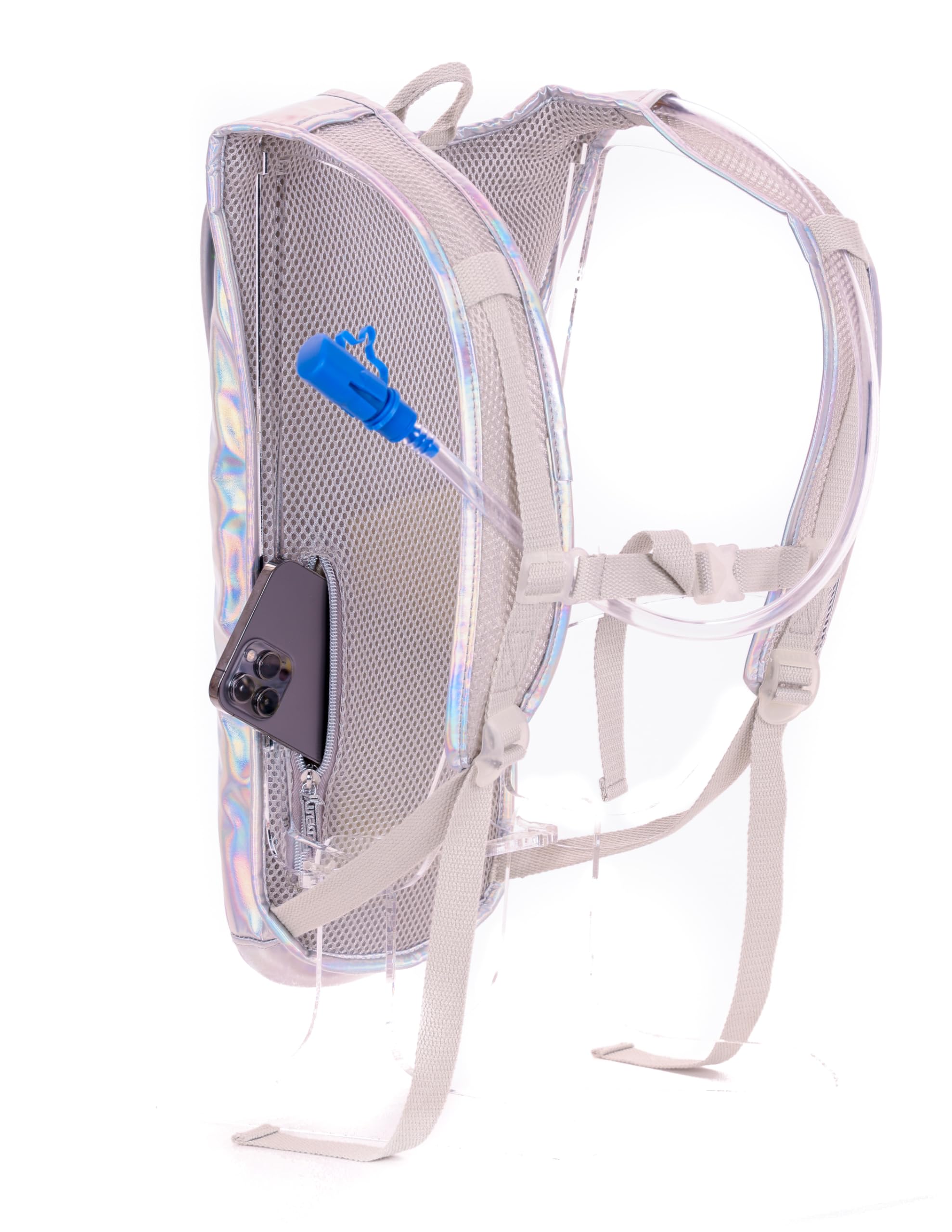 Fydelity Festival Hydration Backpack ANGEL WINGS Hydration Pack Festival Gear Retro Hydration Pack Backpack for Men and Women Hydrapak Water Backpack Festival backpack - Silver Metallic