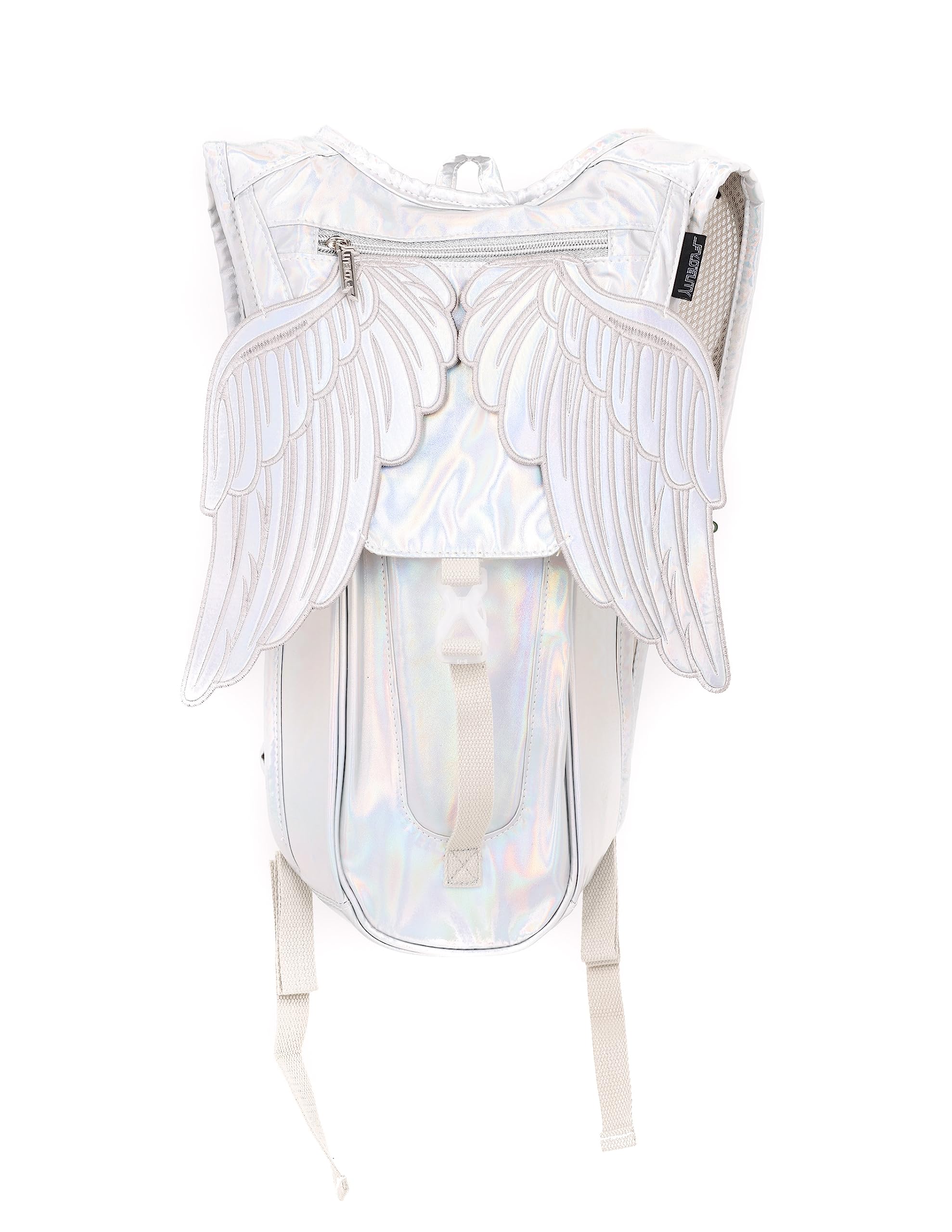 Fydelity Festival Hydration Backpack ANGEL WINGS Hydration Pack Festival Gear Retro Hydration Pack Backpack for Men and Women Hydrapak Water Backpack Festival backpack - Silver Metallic