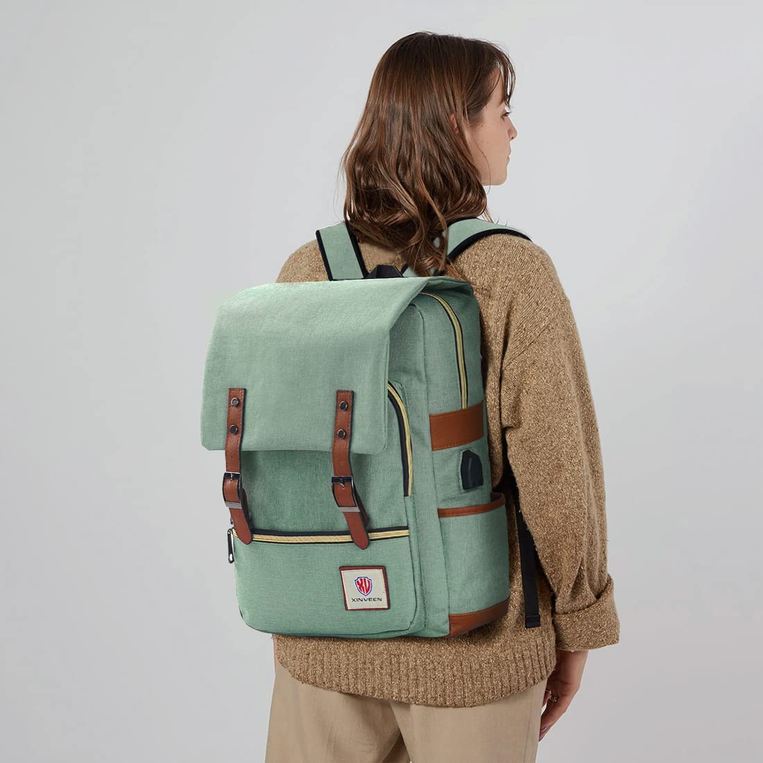 Xinveen Vintage Laptop Backpack Travelling Backpack Casual Daypacks School Shoulder Bag for Men Women Purple