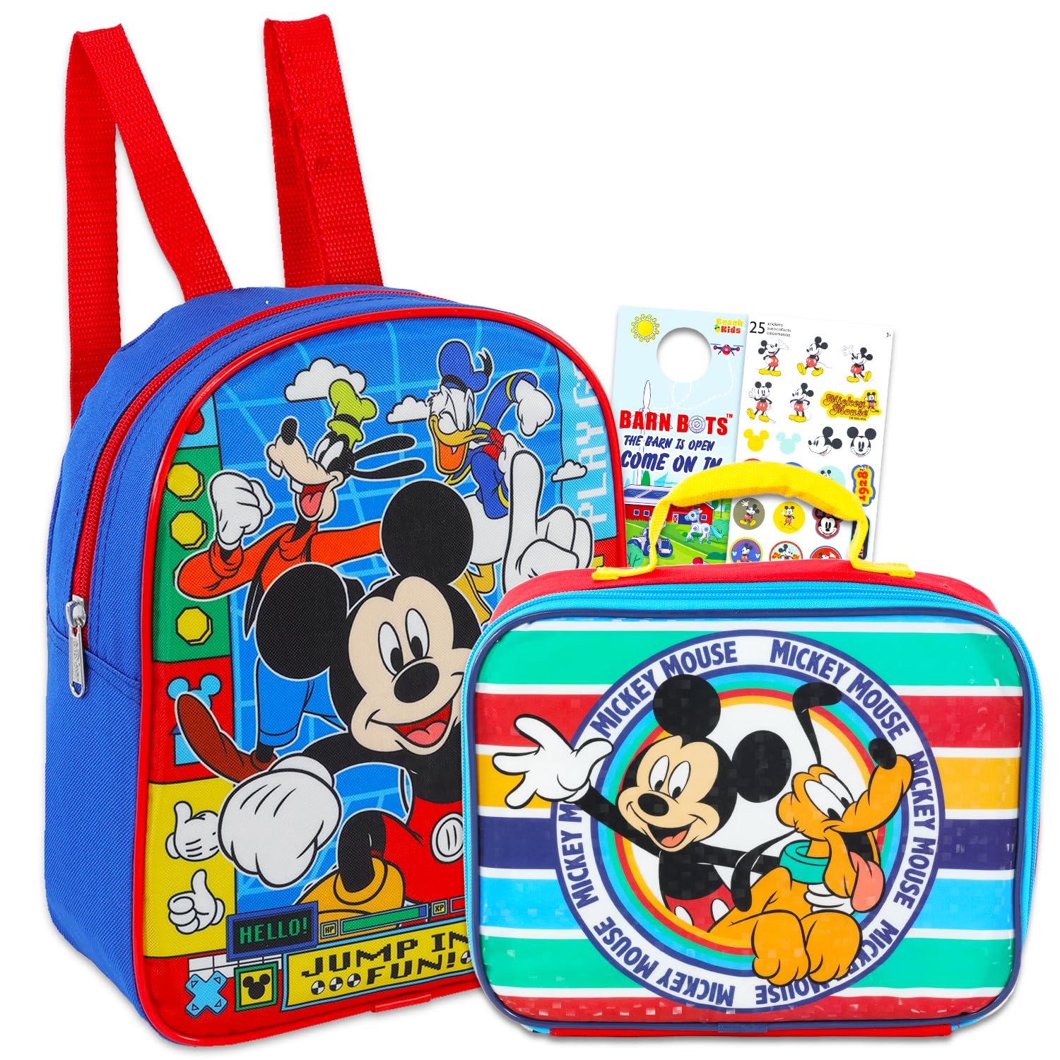 Mickey Mouse Mini Backpack with Lunch Box Set - 4 Pc Bundle with 11" Mickey Backpack, Mickey Mouse Lunch Bag, Temporary Tattoos, More | Mickey Mouse Backpack for Toddler