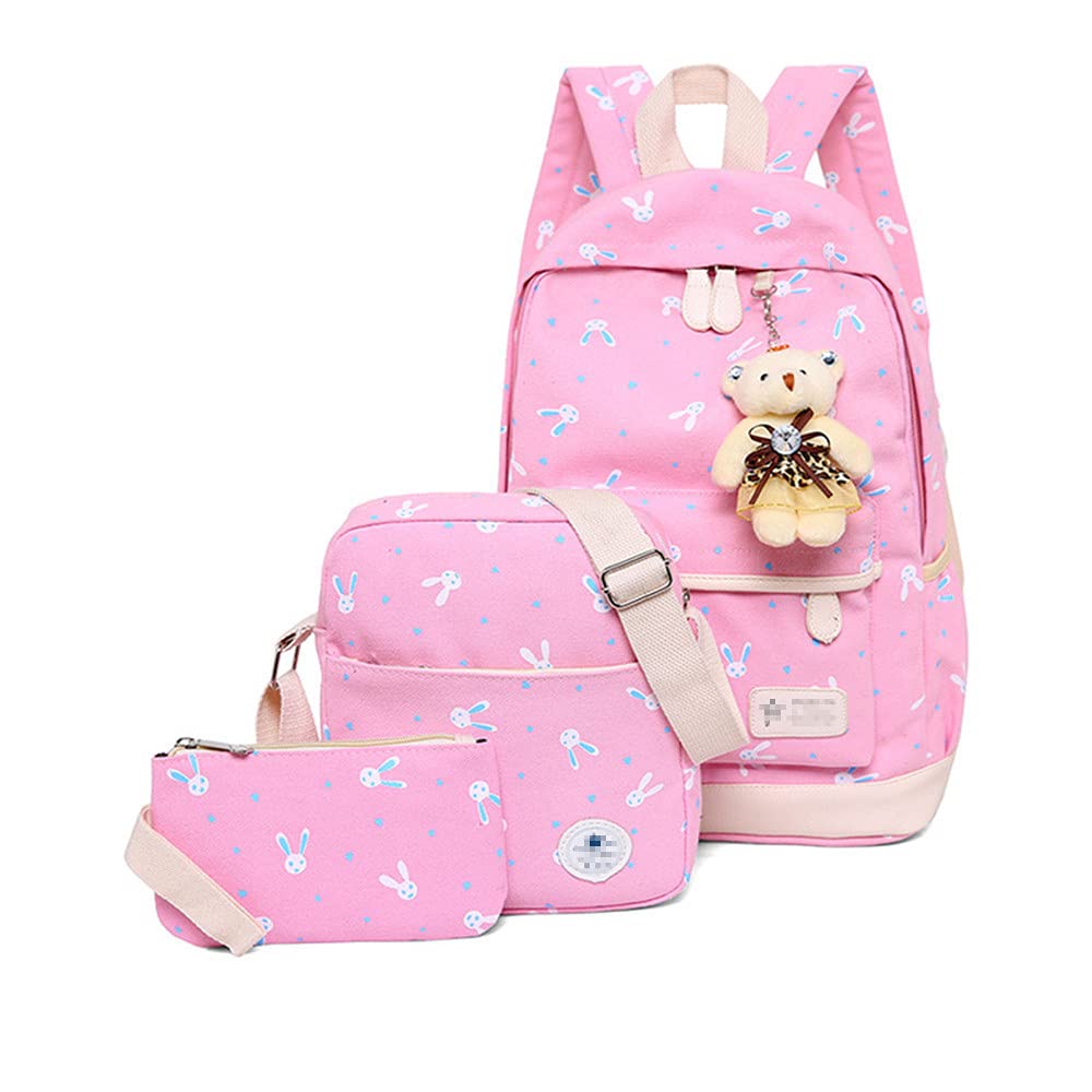Canves School Bag Set Primary 3Pcs Student Backpack Elementary BookBag with Plush Doll